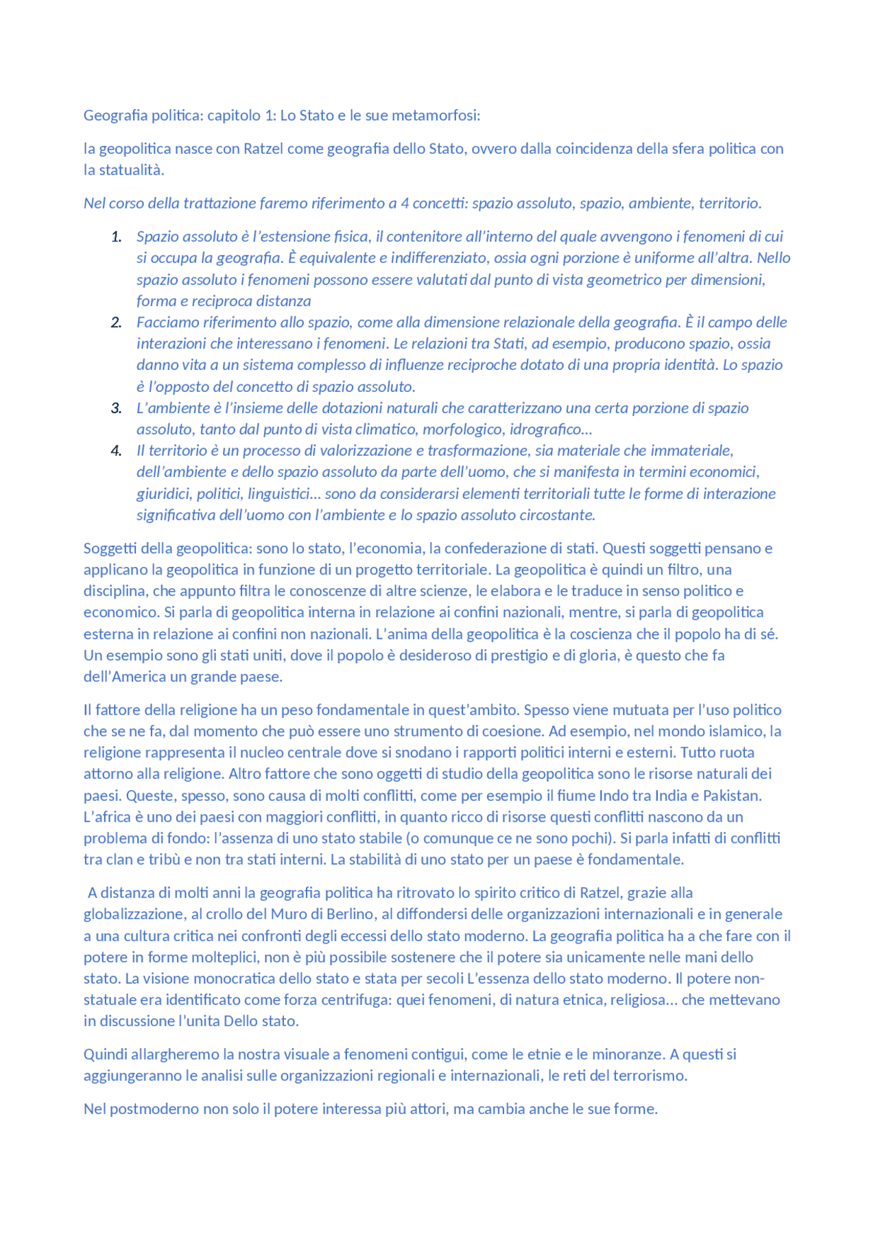 GEOGRAFIA POLITICA, CAPITOLO 1 E 2 - Docsity