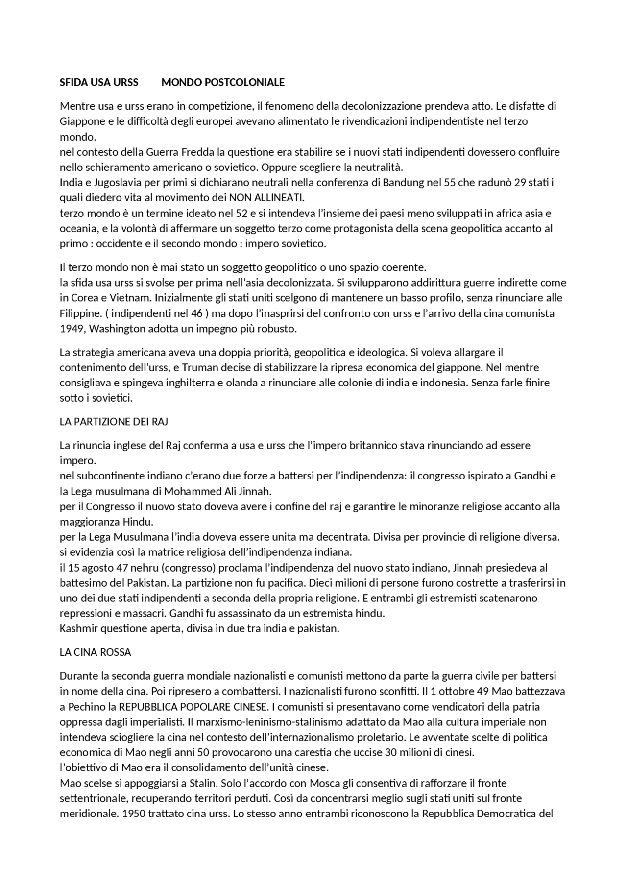 STORIA CONTEMPORANEA sfida usa urss nel mondo post coloniale - Docsity