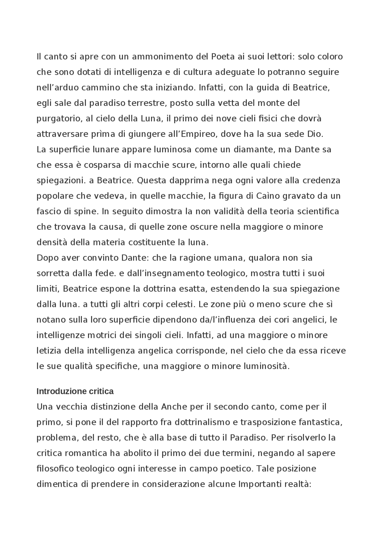 Riassunto Canto 2 Paradiso Dante Docsity