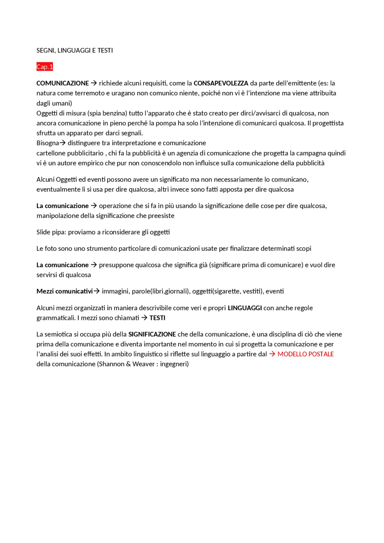 Riassunto Semiotica 1 Docsity