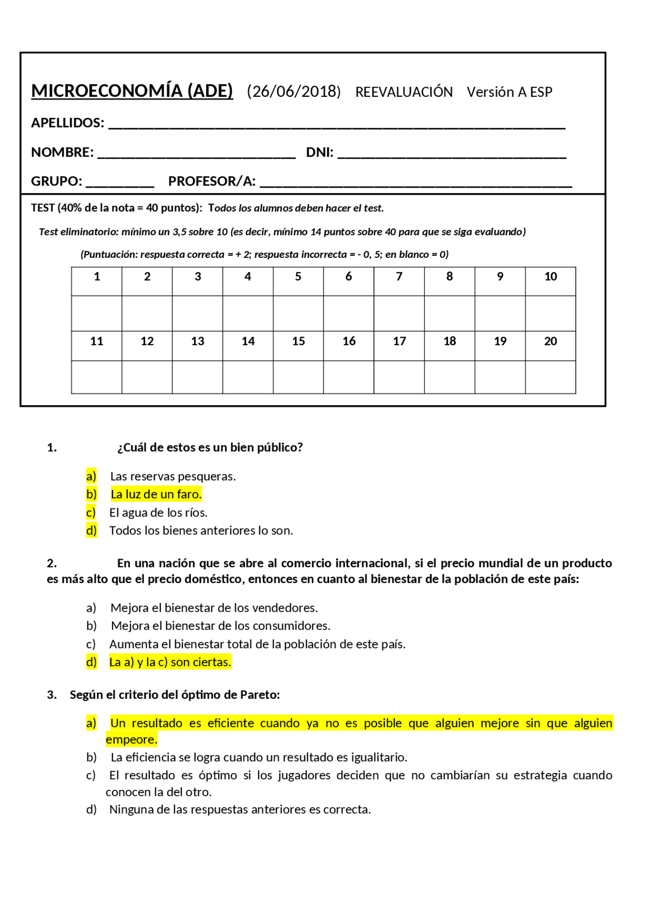 Examen De Microeconomia 2018 Final Docsity