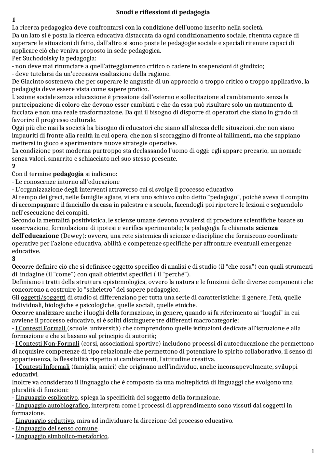 Riassunto Snodi E Riflessioni Docsity