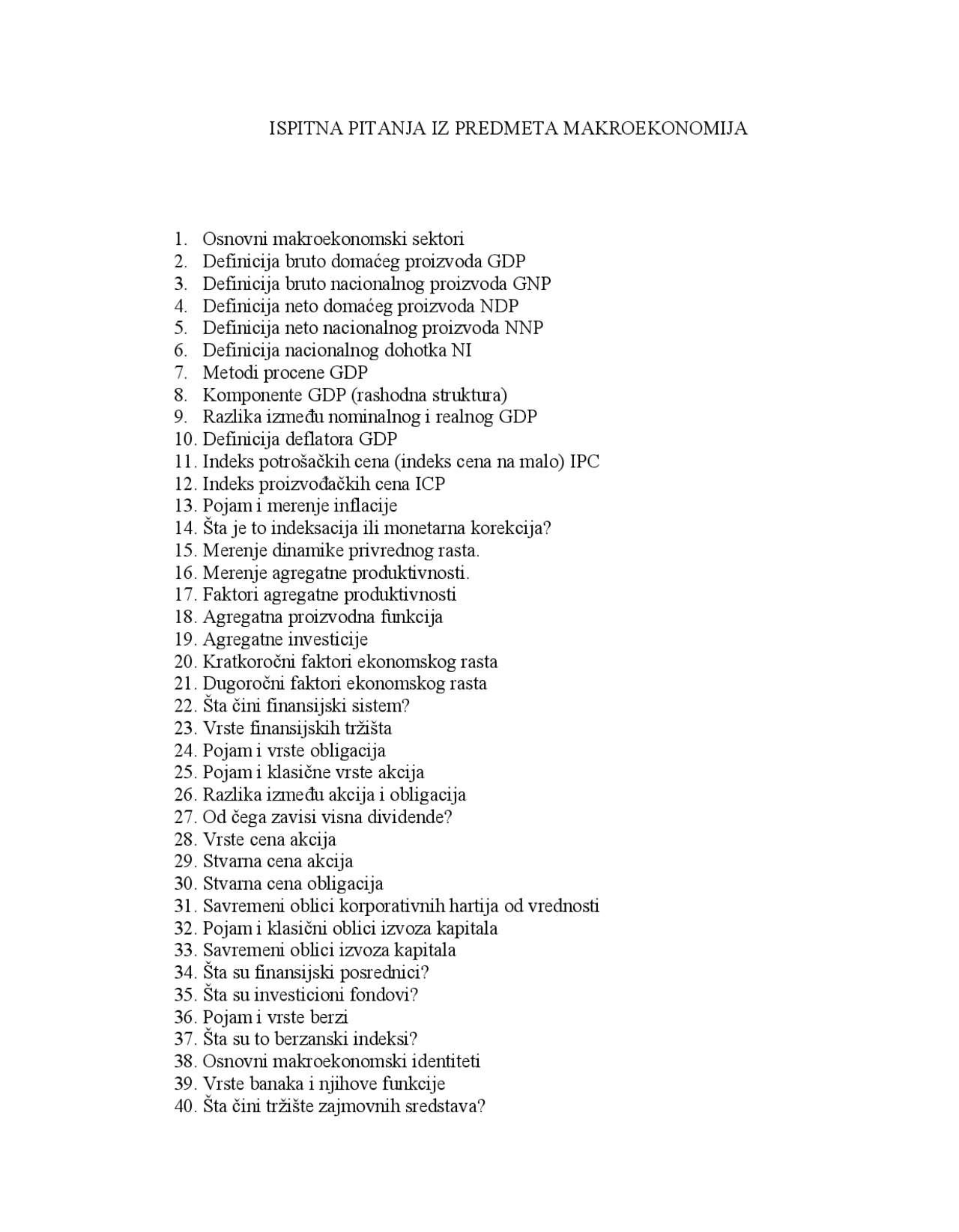 Makroekonomija Ispitna Pitanja Beleške Predlog Makroekonomija Docsity