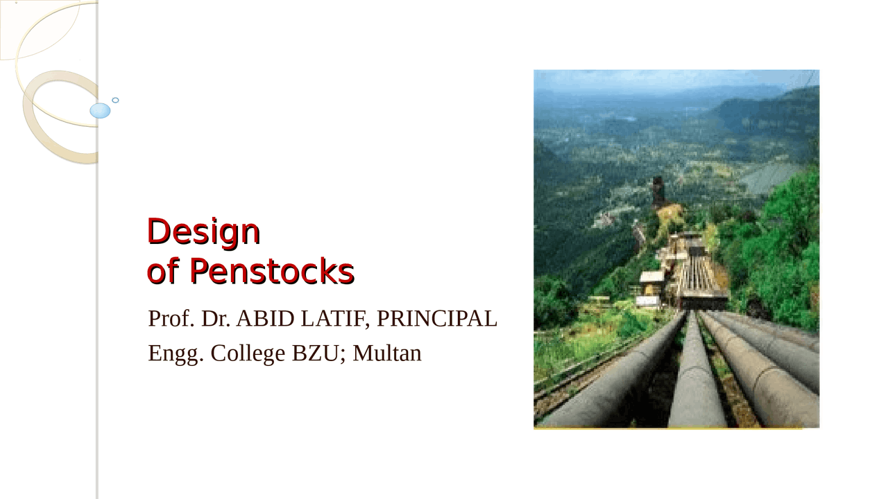 Final Design of penstock | Study notes Hydromechanics | Docsity