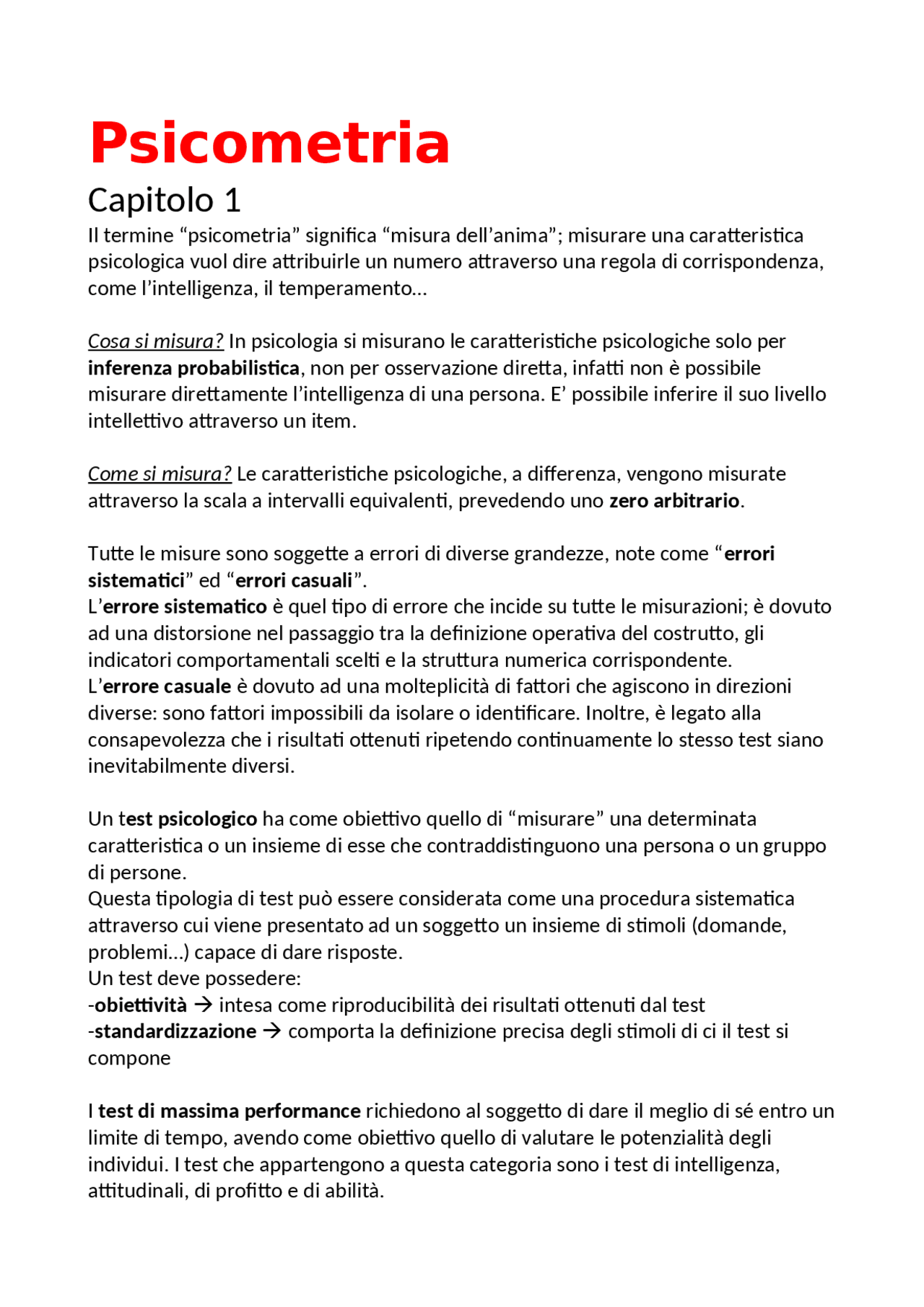 Riassunto Psicometria 1 Appunti Di Psicometria Docsity