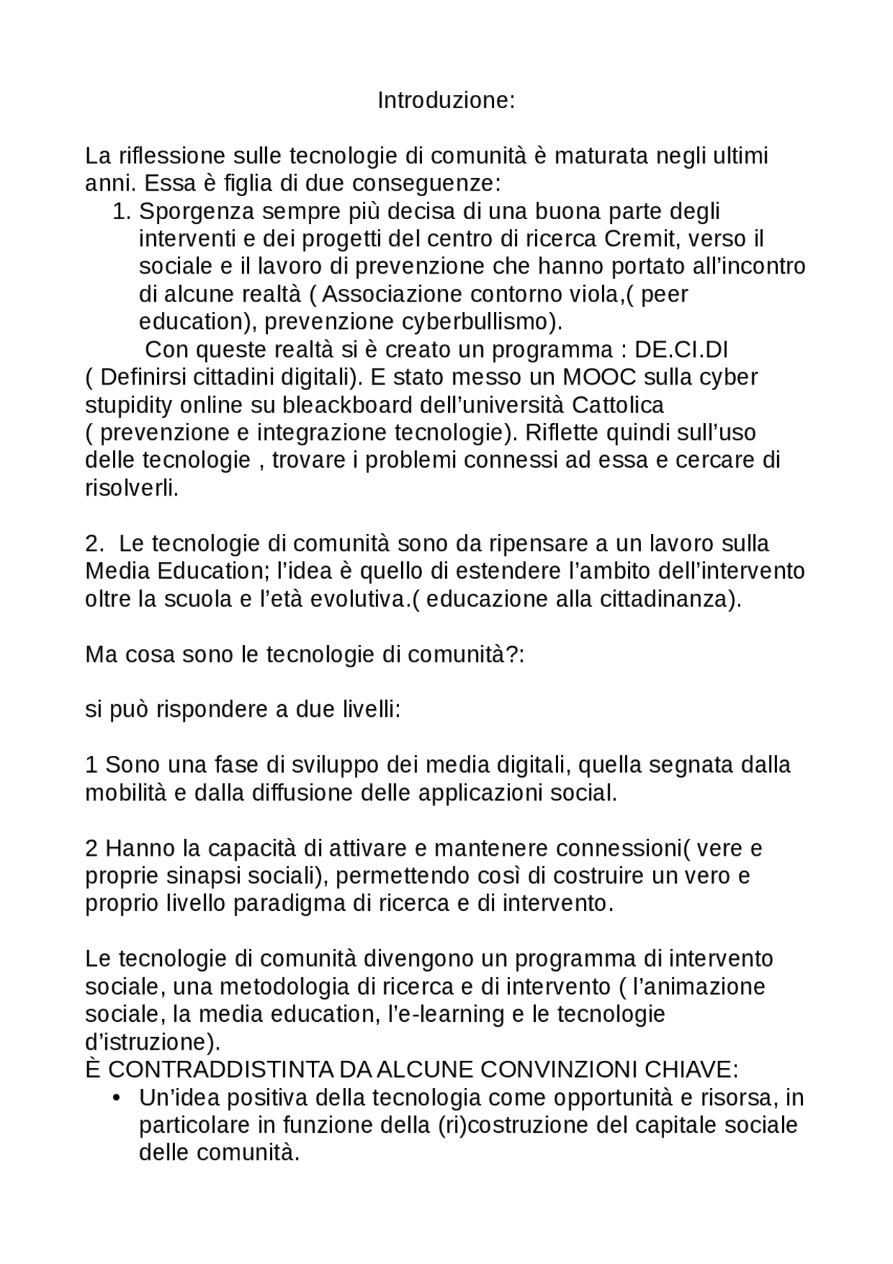 Tecnologie Comunità Introduzione Docsity