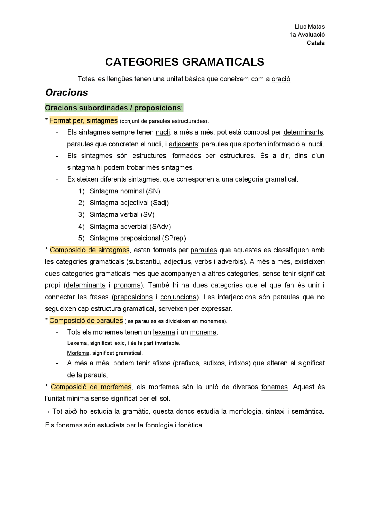 Apunts De Català Del 1r Trimestre De 2n De Batxillerat Docsity