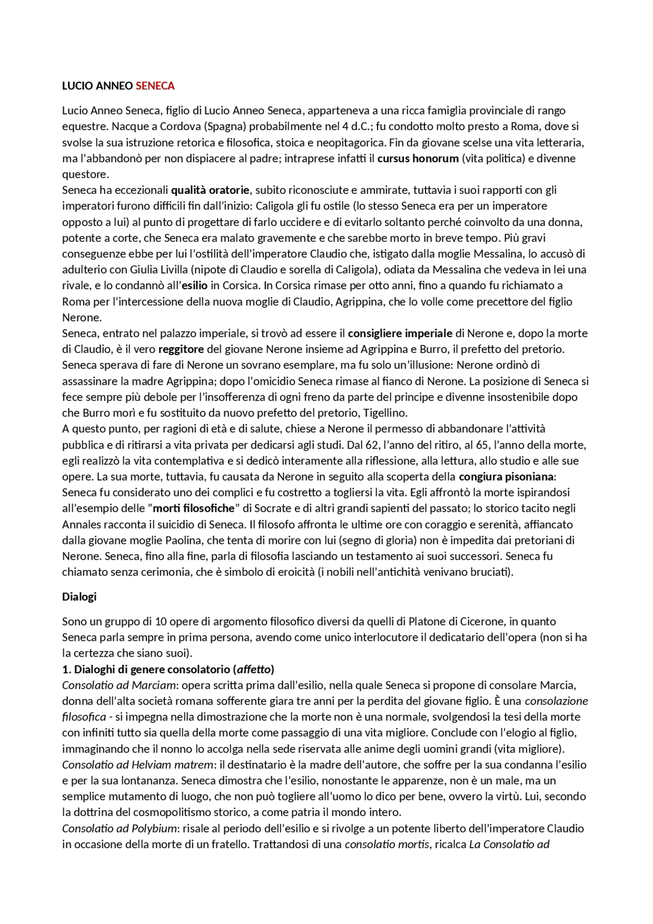 Lucio Anneo Seneca E Le Qualità Oratorie Docsity