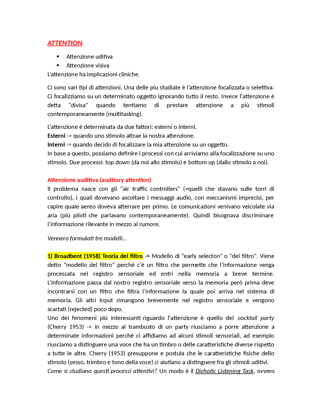 Attenzione Definizione E Teorie Docsity