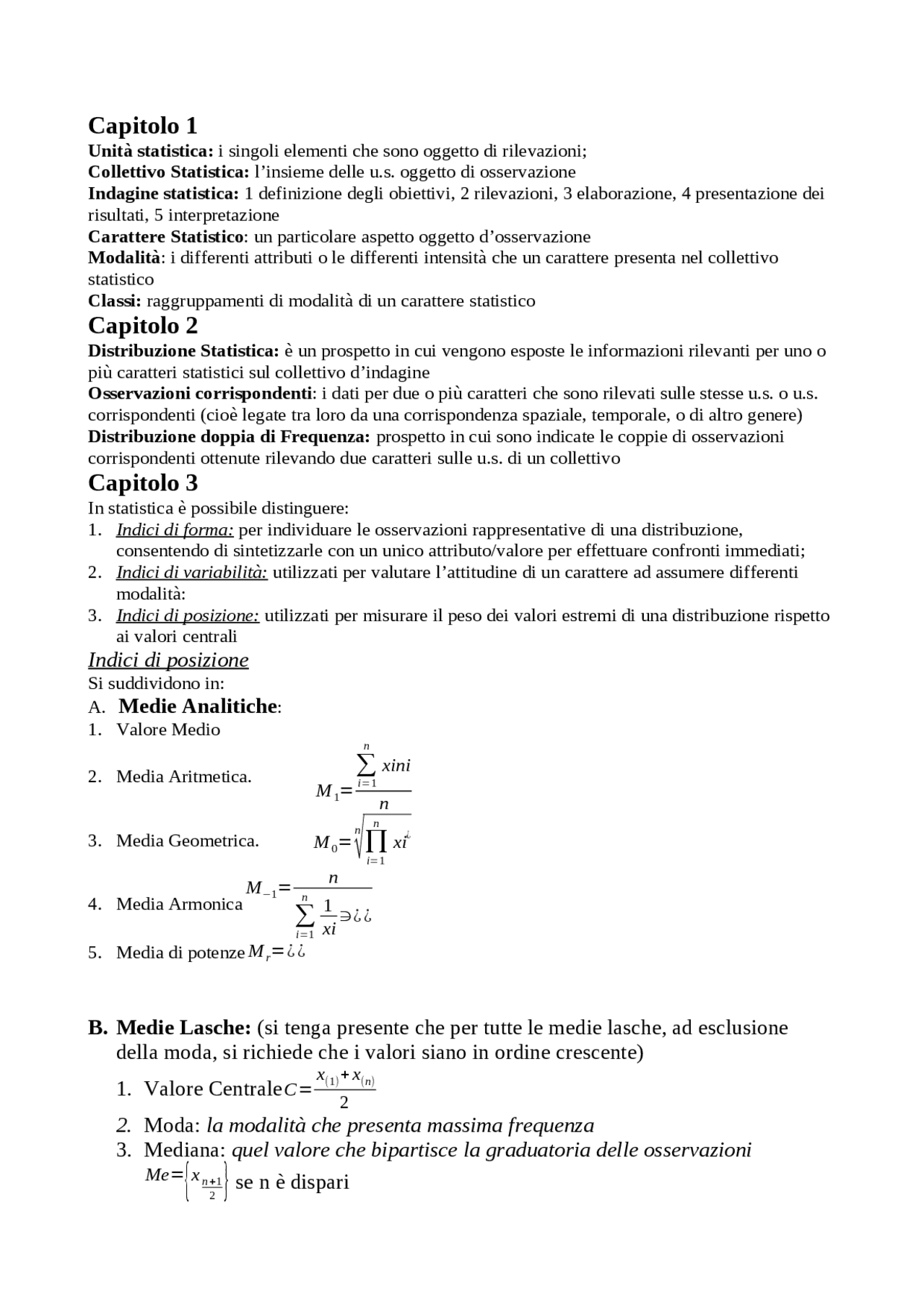 Riassunti Statistica Descrittiva Docsity