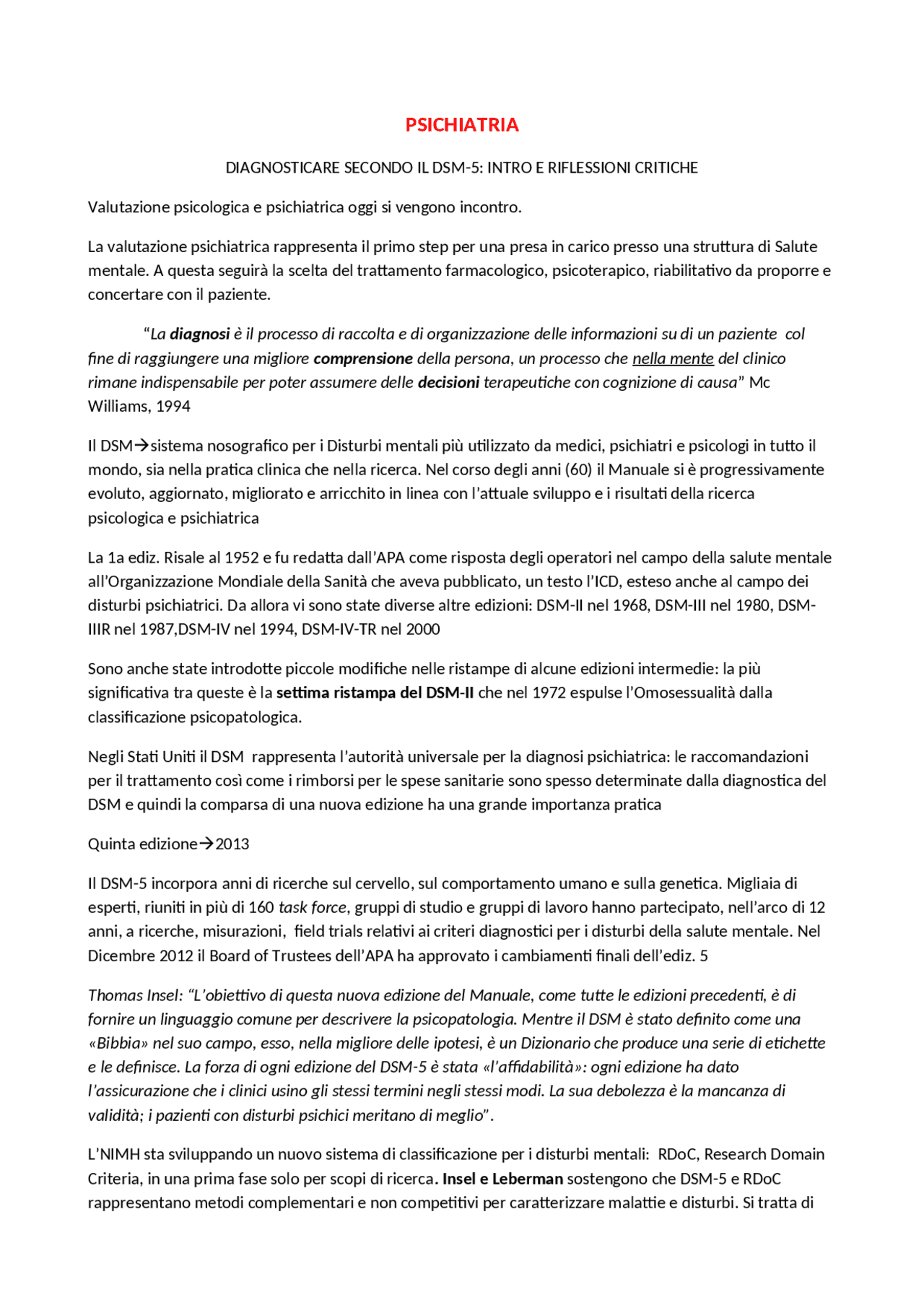 Psichiatria Riassunto Completo Docsity