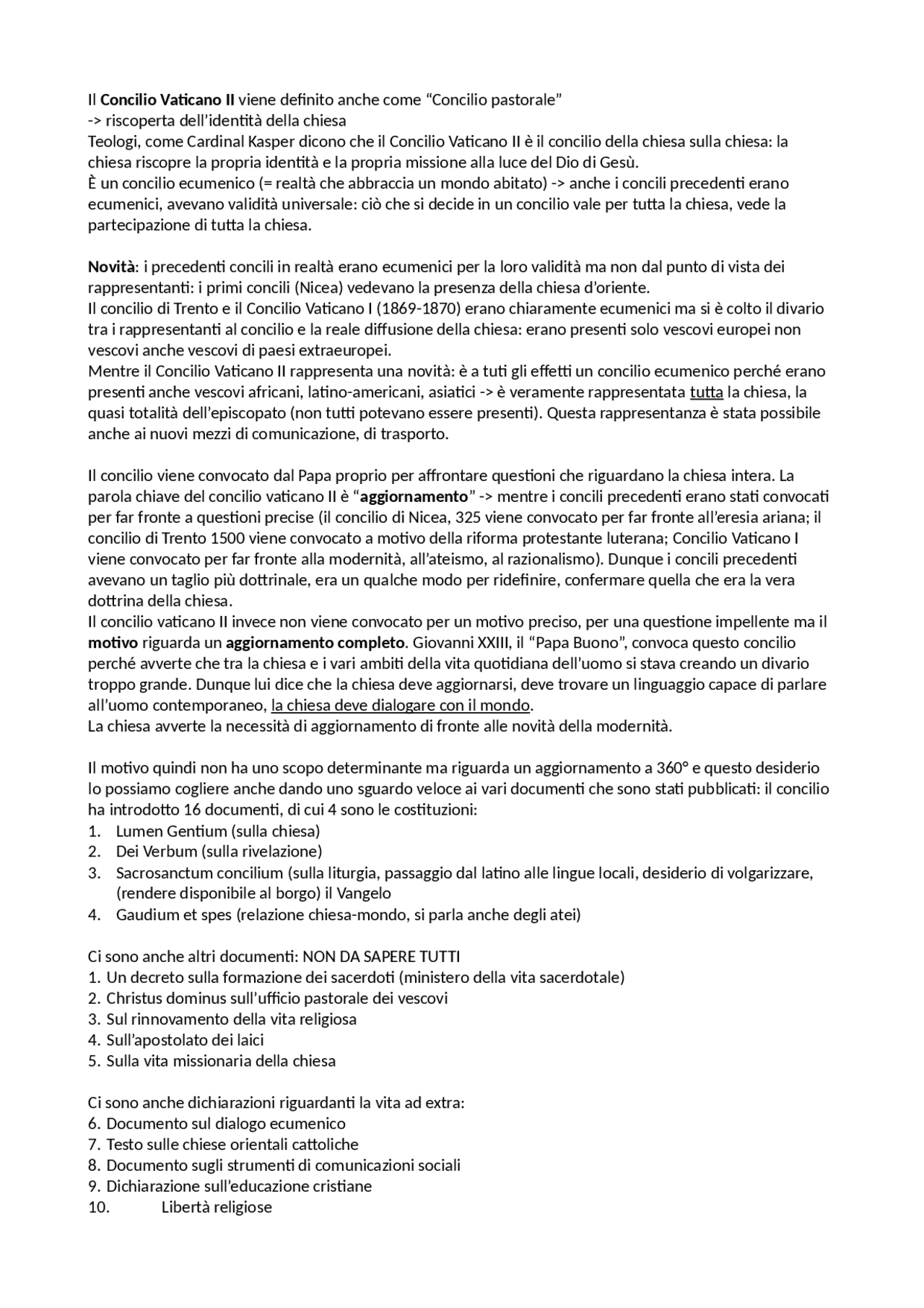 Esame Teologia Concilio Vaticano Docsity