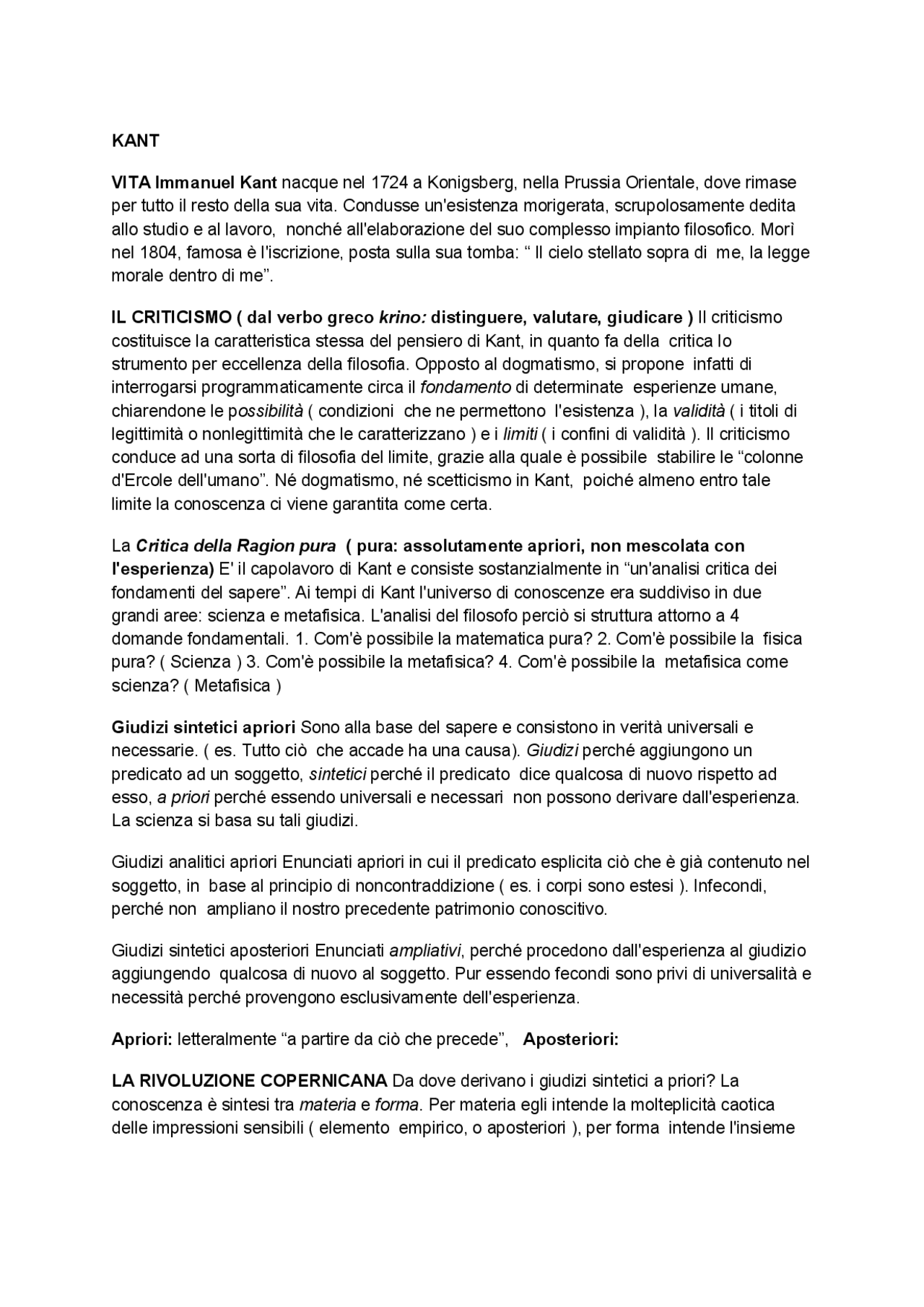 Riassunto Filosofo Kant Docsity