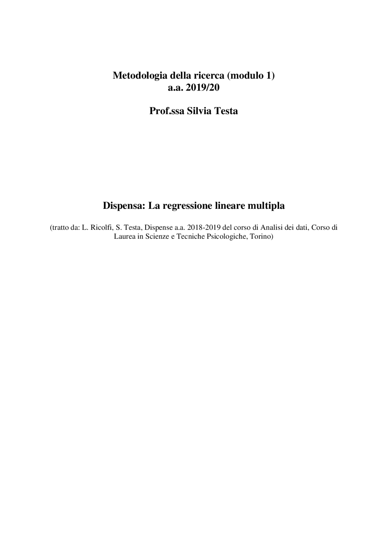 Dispense Di Metodologia Della Ricerca Docsity