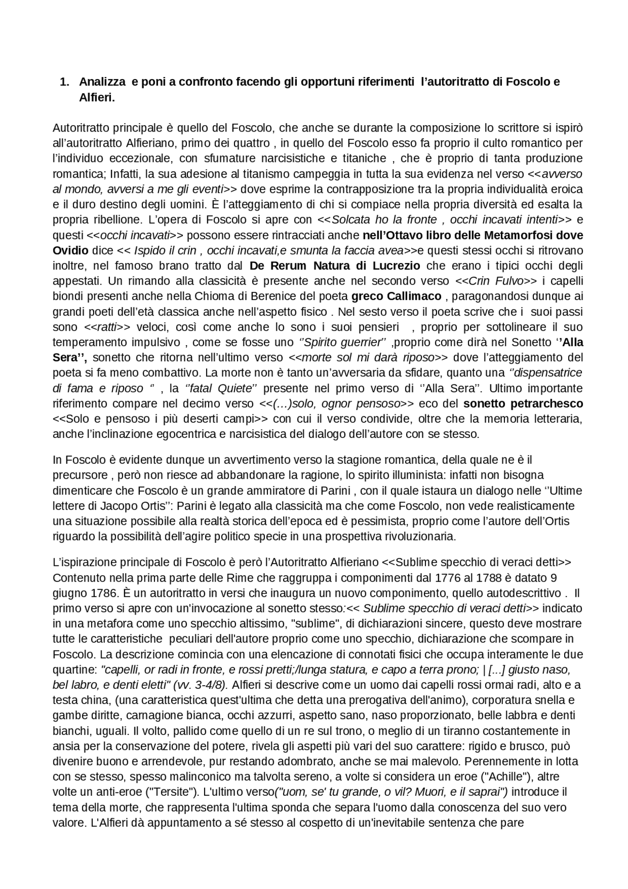 Il Ne Classicismo Tra Alfiericanova E Foscolo Docsity