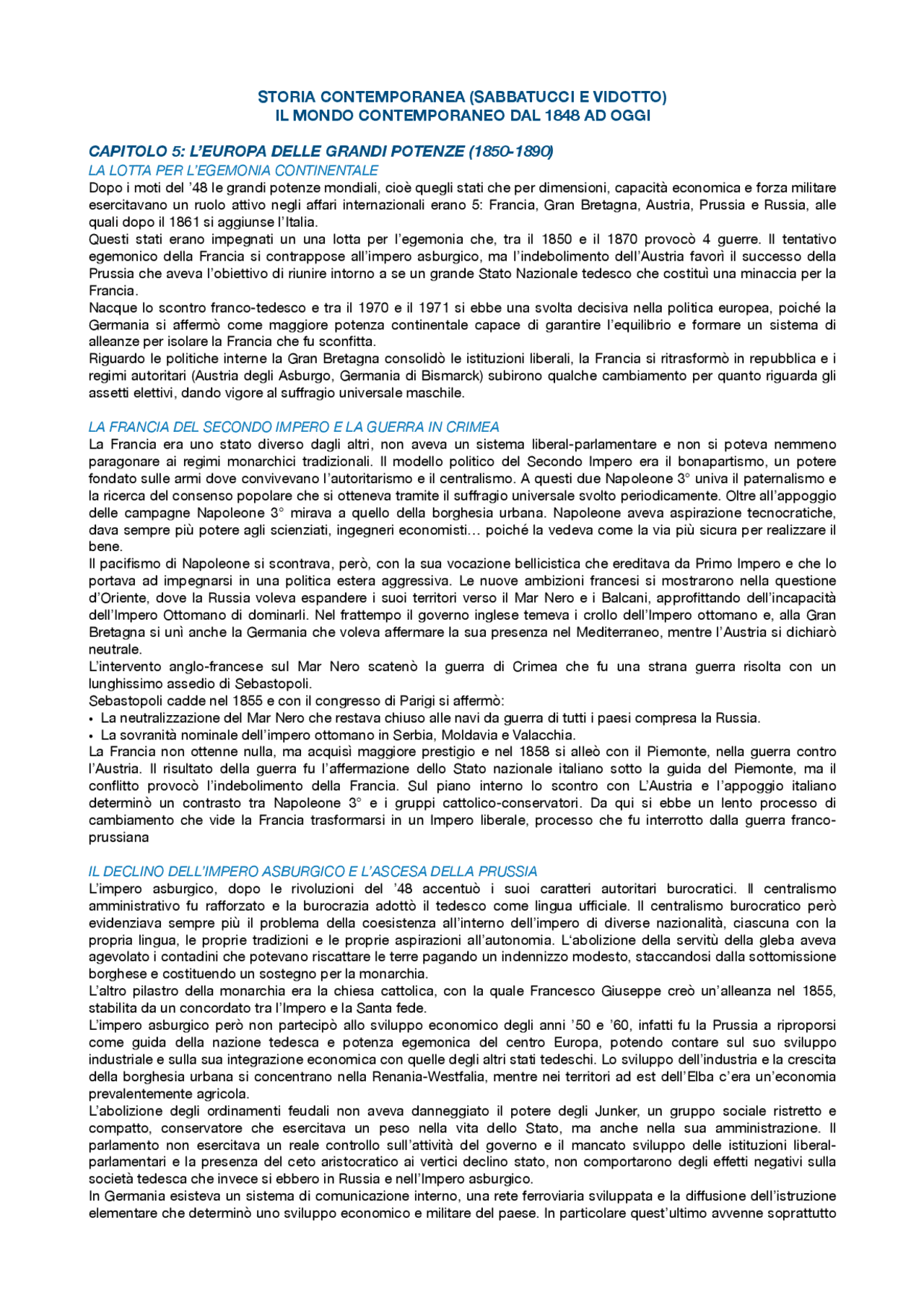 Riassunto Storia Contemporanea Docsity