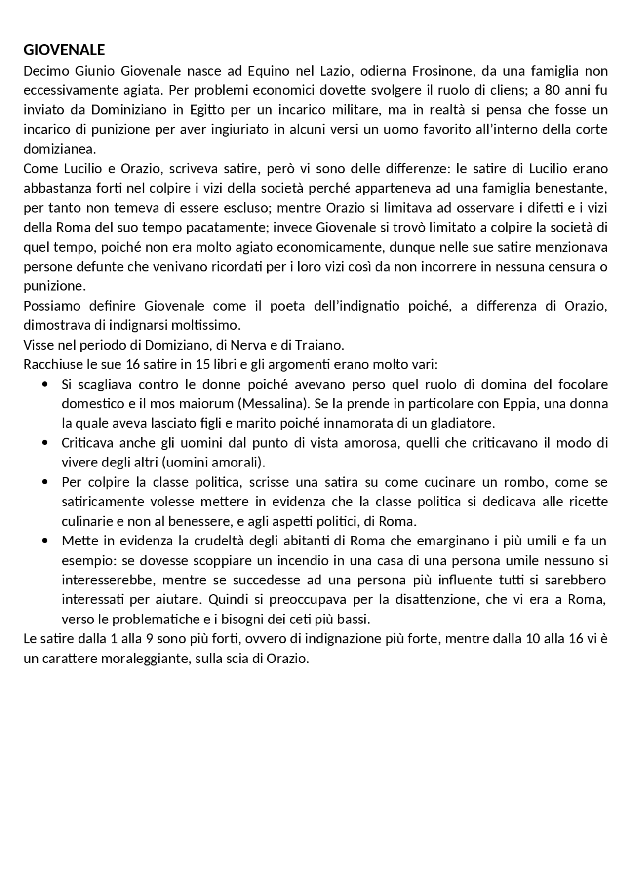 Giovenale Vita E Opere Docsity