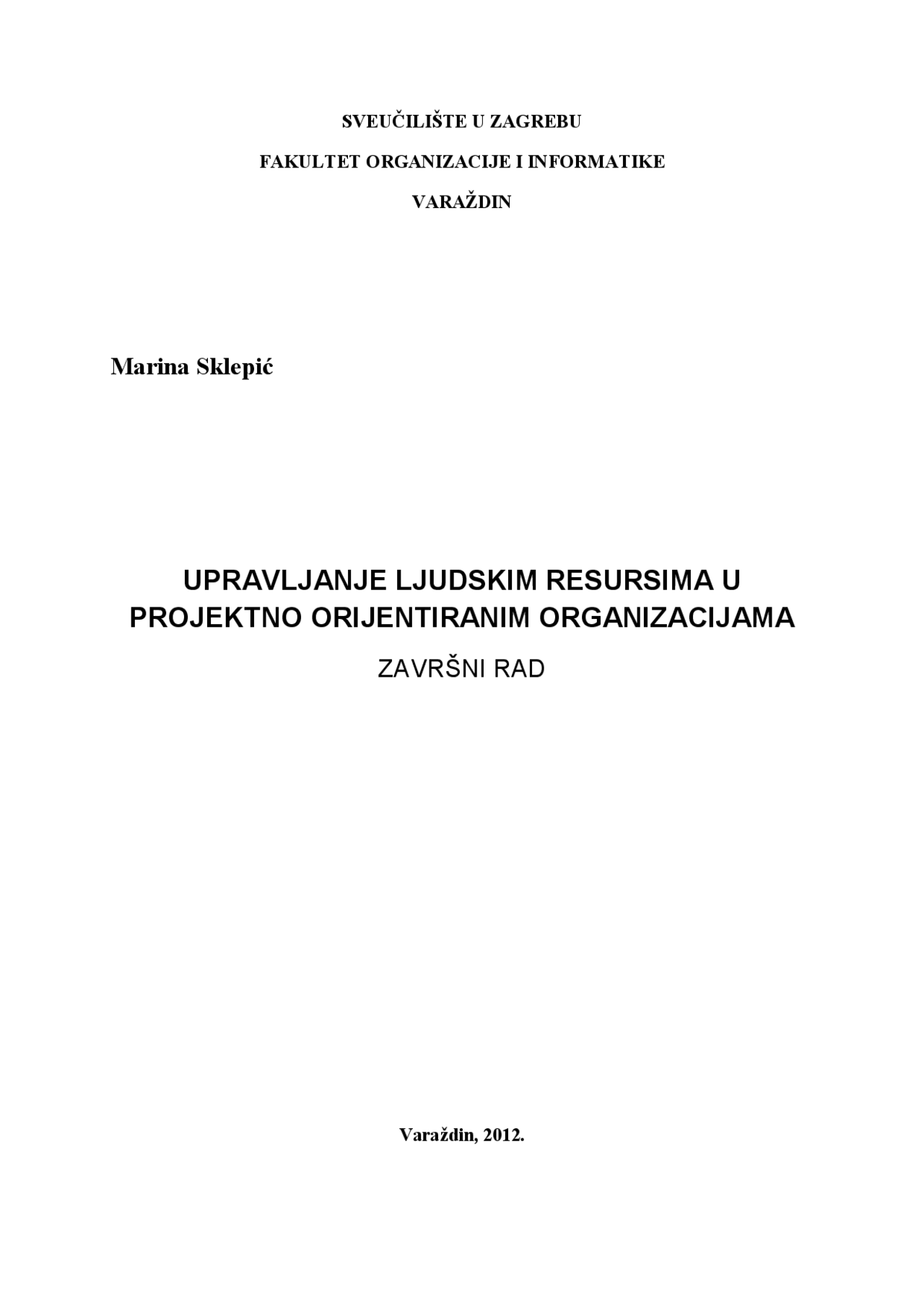 Upravljanje Ljudskim Resursima U Projektu Skripte Predlog Menadžment