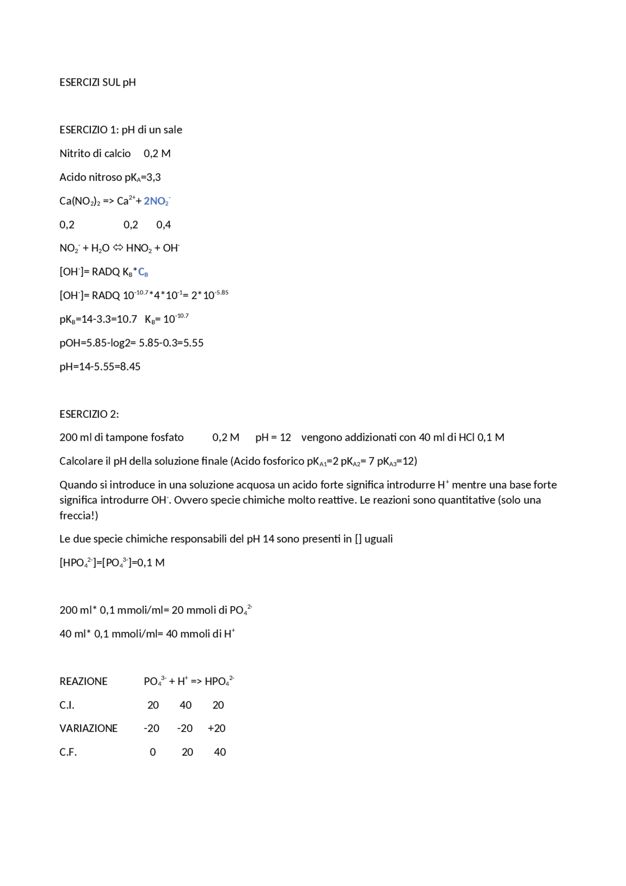 Esercizi pH e termodinamica | Esercizi di Chimica | Docsity