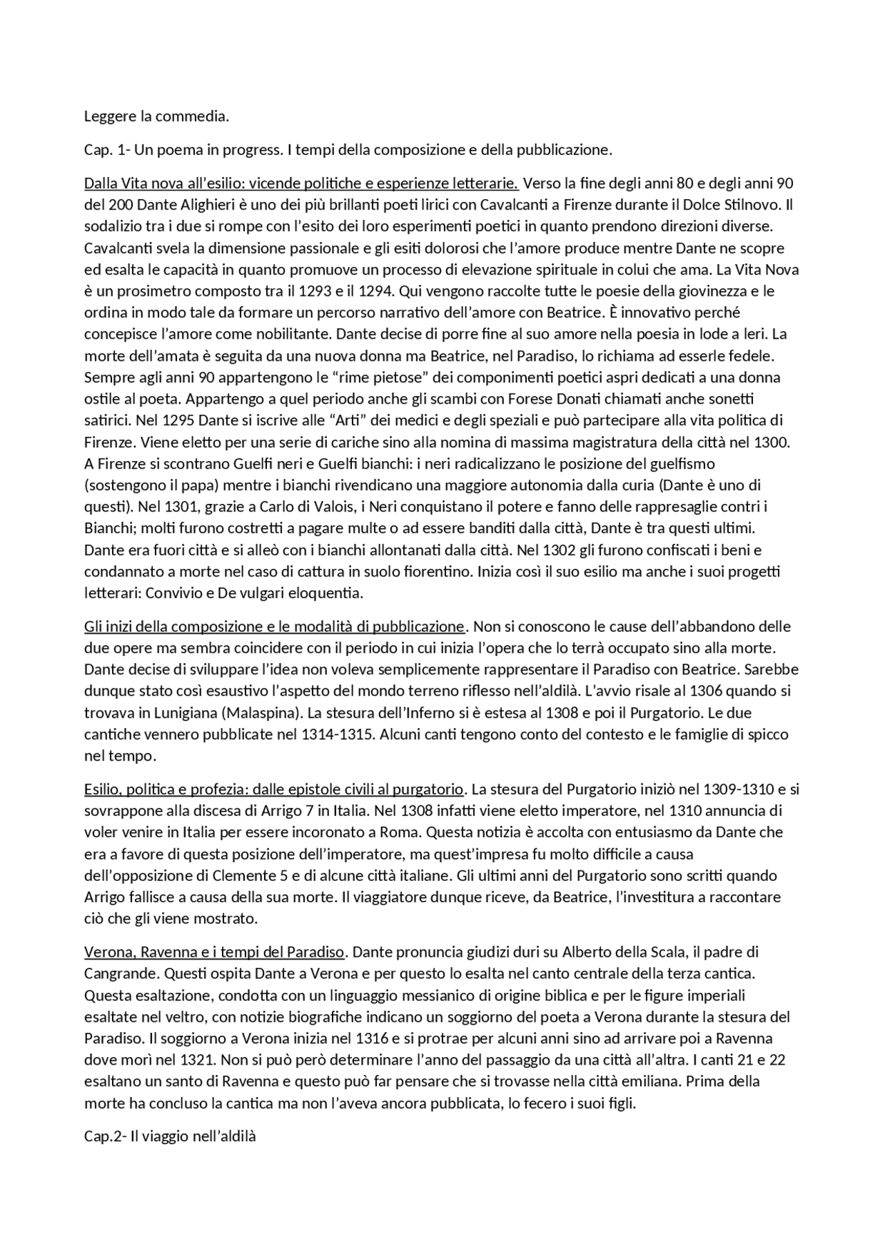 Leggere La Divina Commedia Docsity