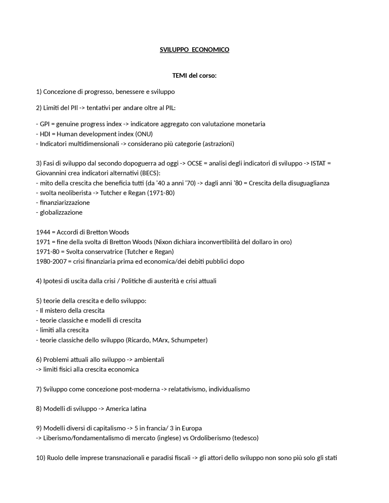 Appunti Sviluppo Economico Di Burlando Docsity