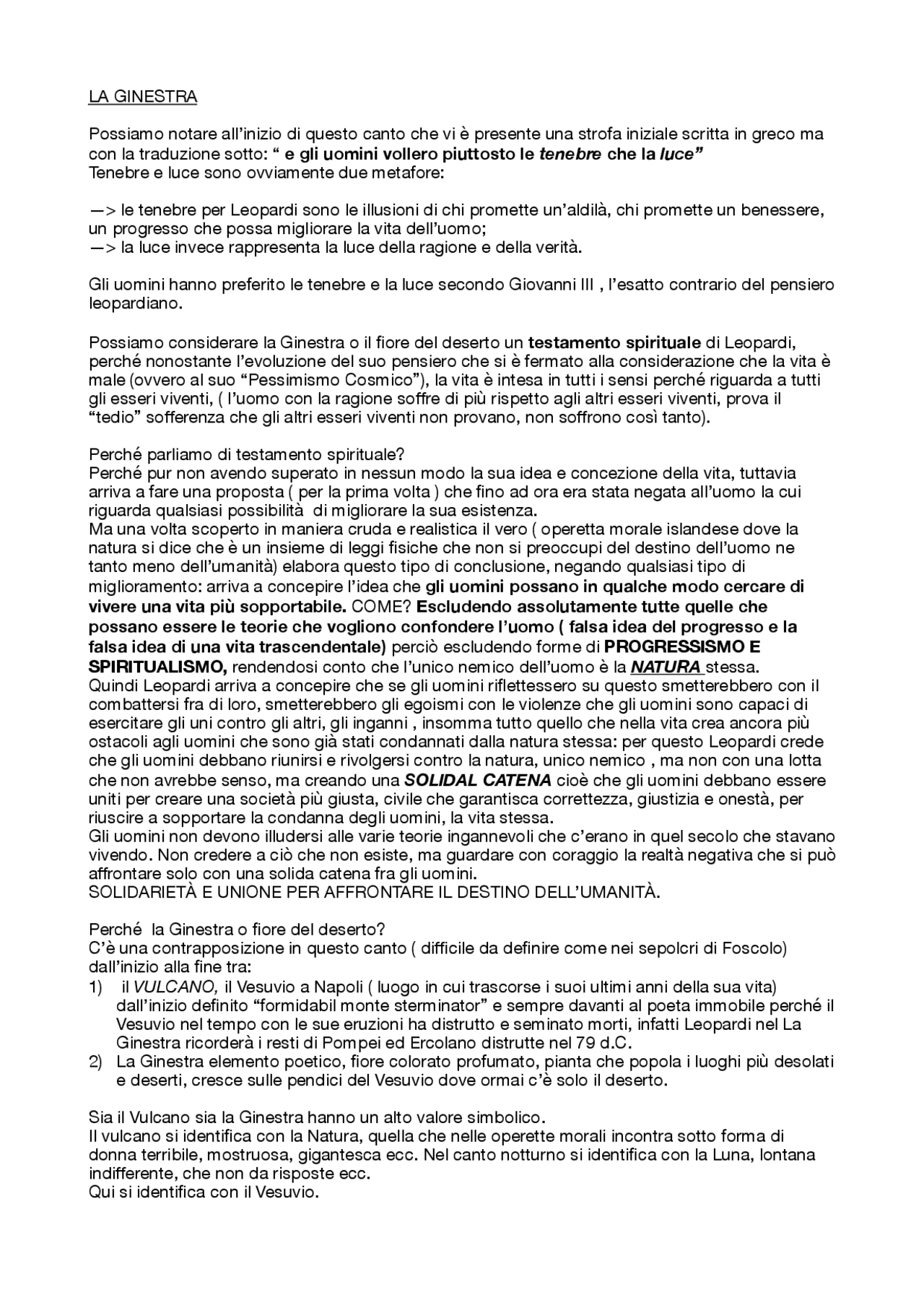 La Ginestra Leopardi Docsity