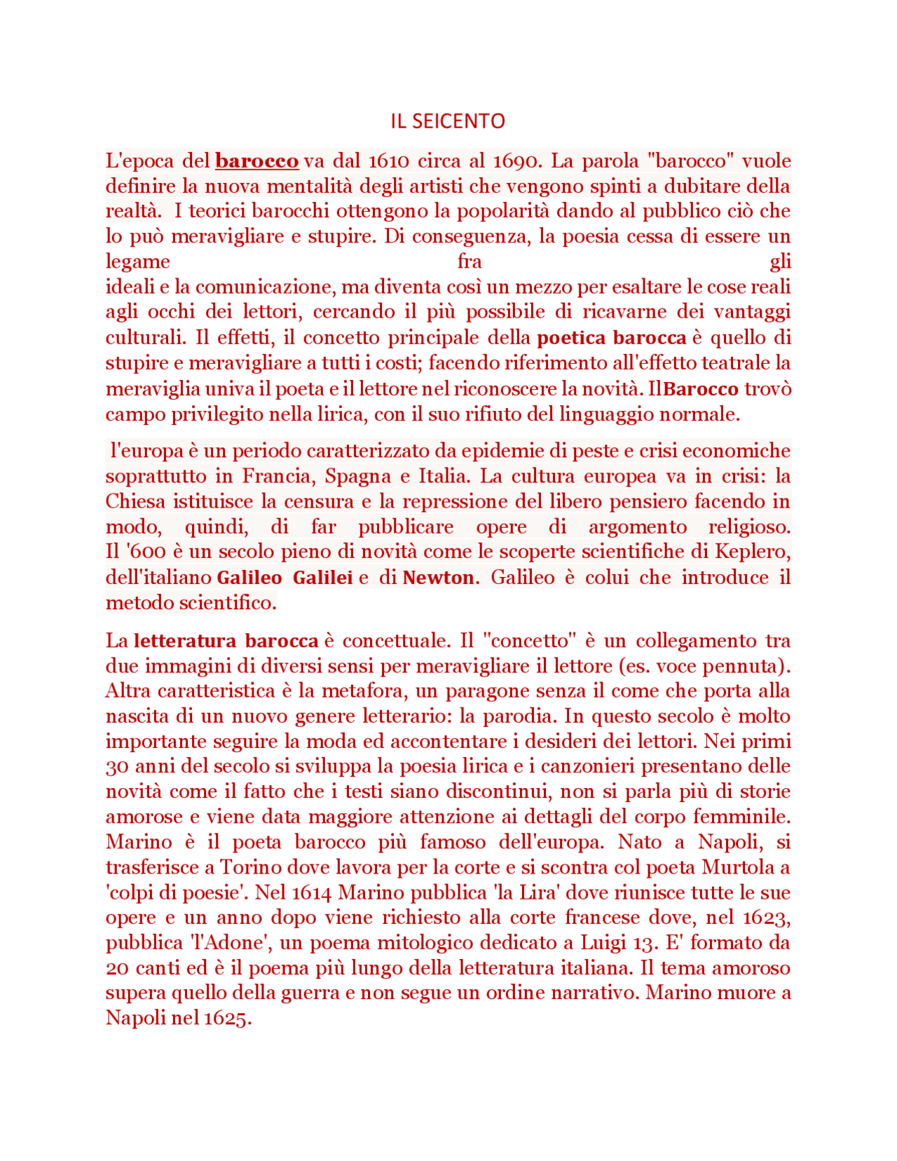 Il Seicento E Le Sue Scoperte Docsity