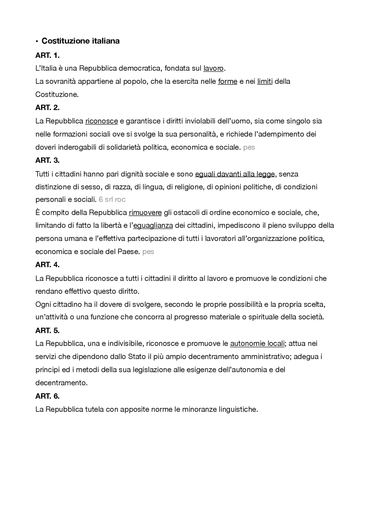 Articoli Importanti Diritto Costituzionale Docsity