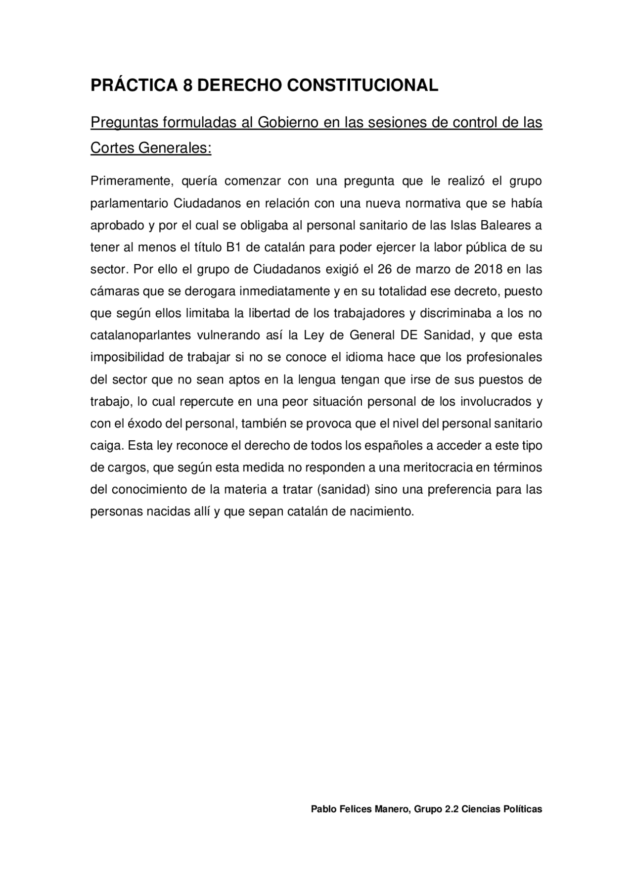 Practica 8 Derecho Constitucional Ejercicios De Derecho