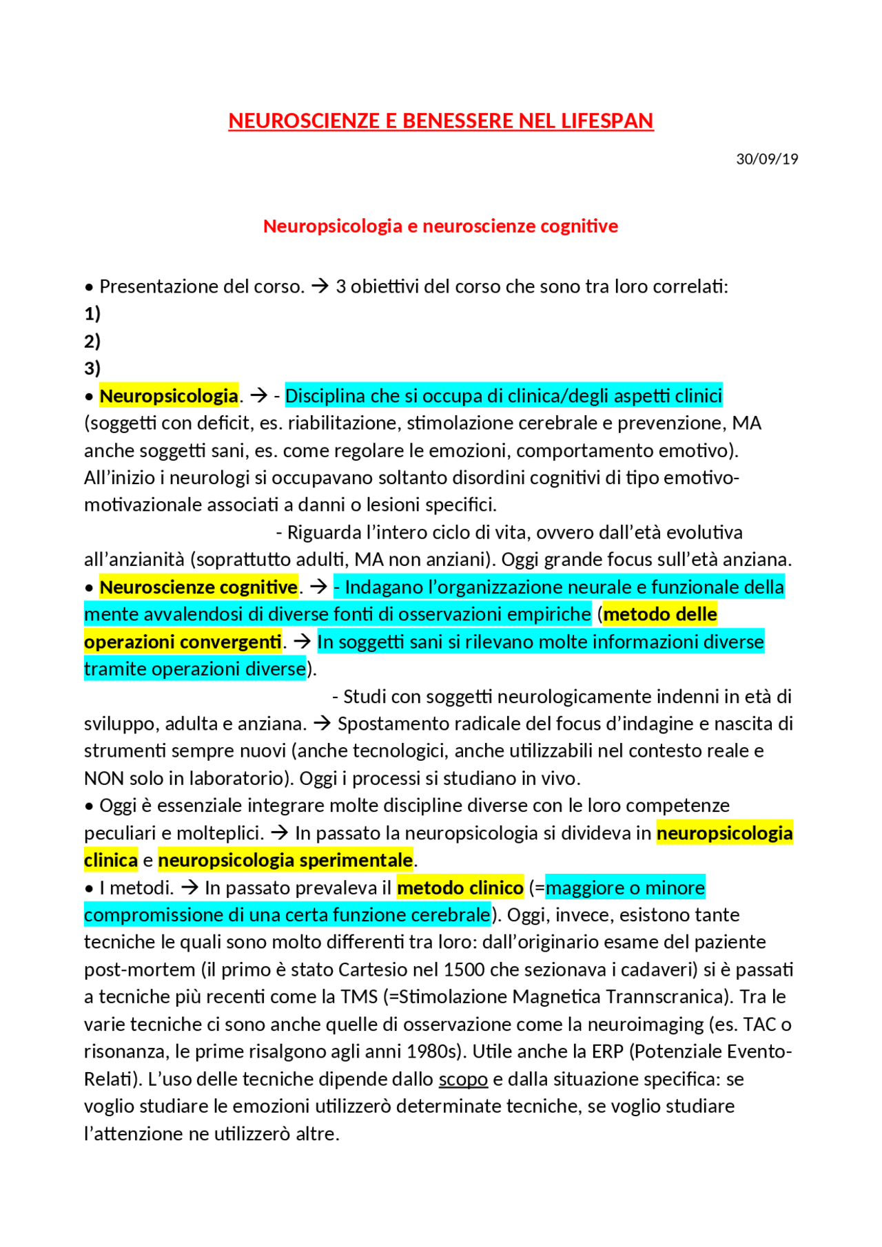 Neuroscienze E Benessere Nel Lifespan Docsity
