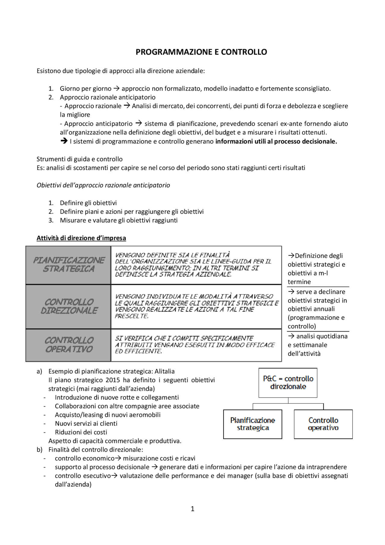 Programmazione e controllo (appunti+esercitazioni) prof Passetti e Cifalinò - Docsity