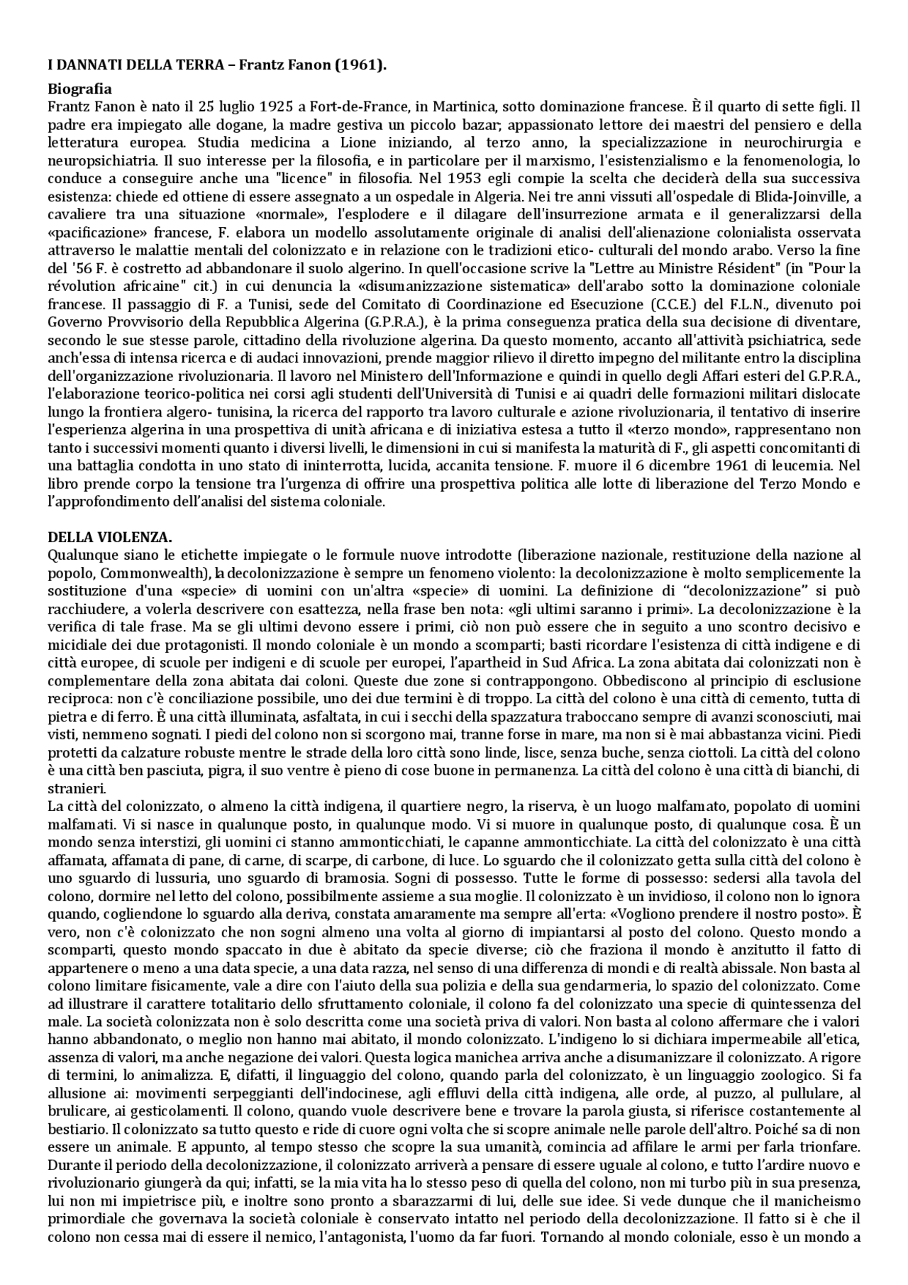 I Dannati Della Terra Frantz Fanon Docsity