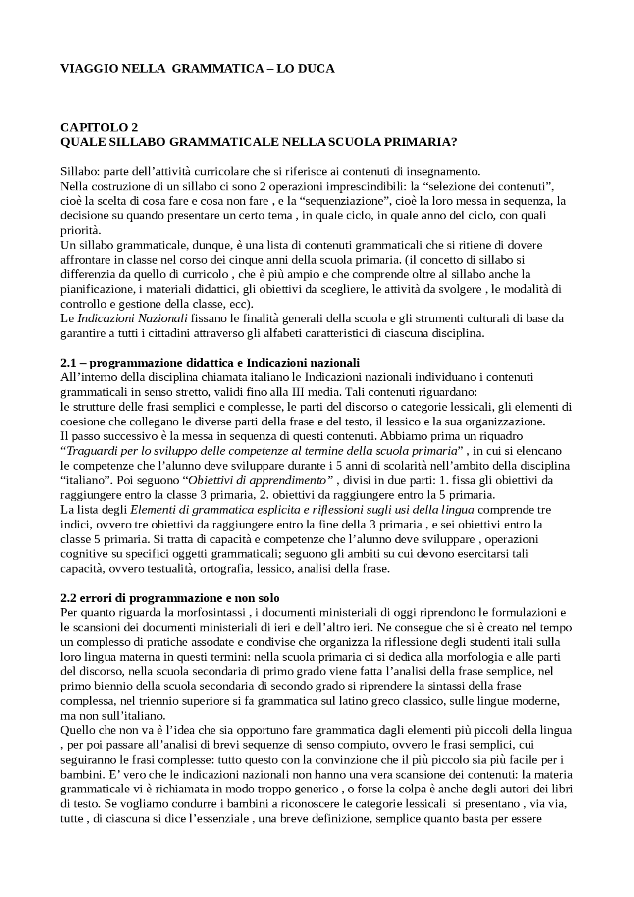 Lo Duca Viaggio Nella Grammatica Docsity