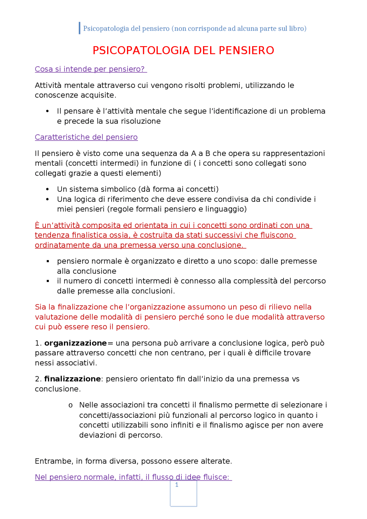 Disturbi Del Pensiero Docsity