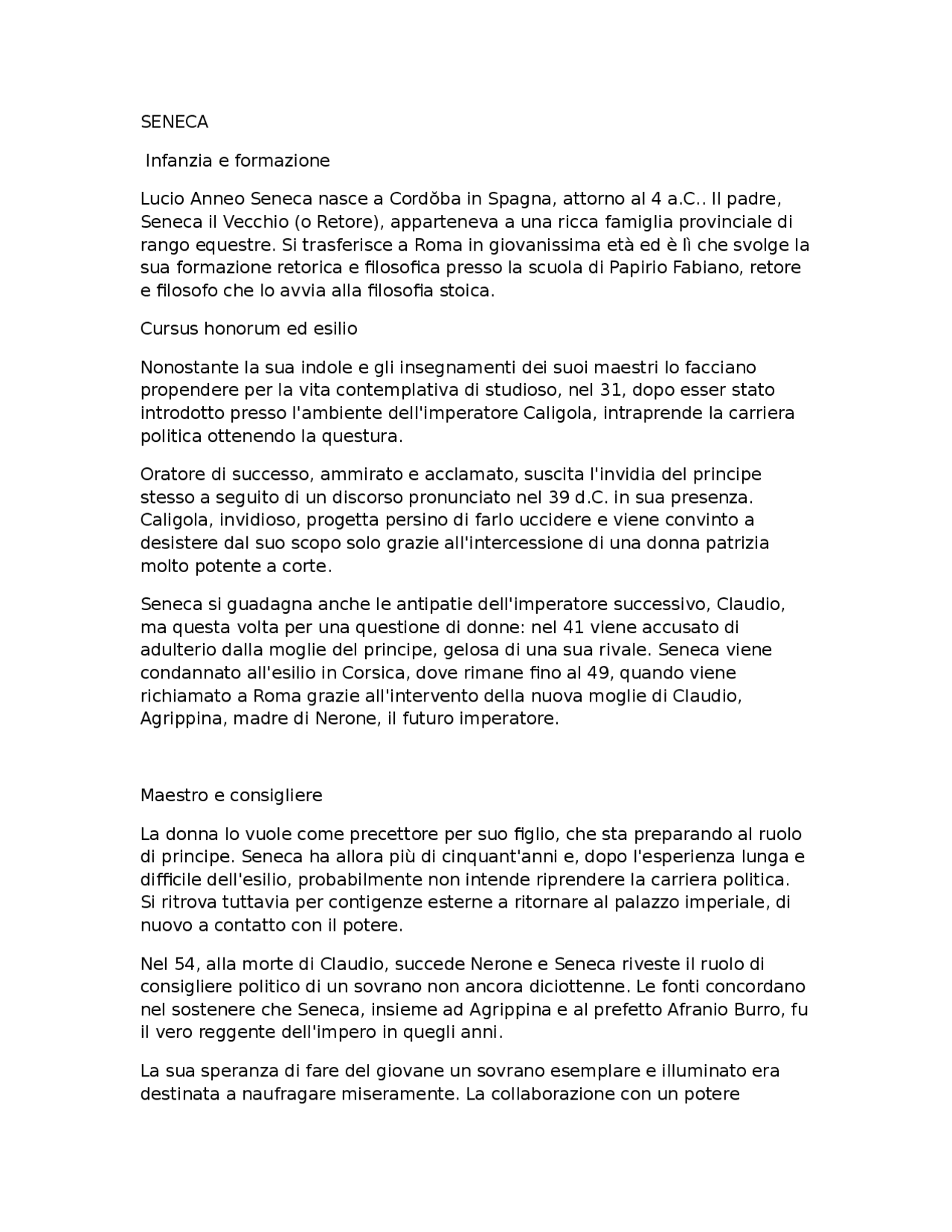 Riassunto su Seneca (latino) - Docsity
