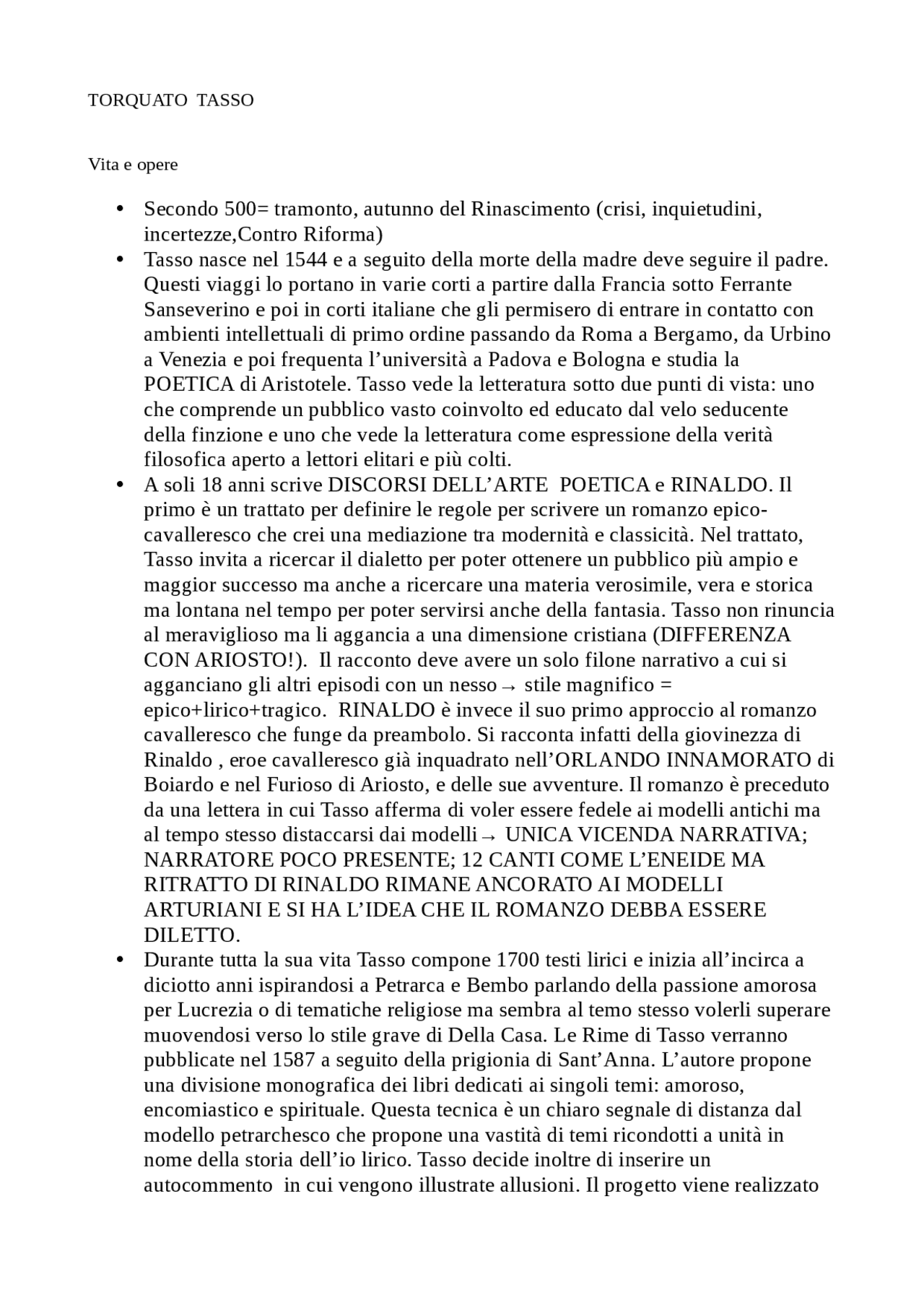 Tasso Vita E Opere 1 Docsity