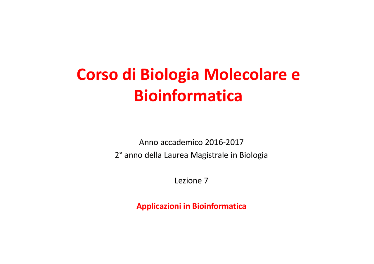 Lezione 7 Bioinformatica Docsity
