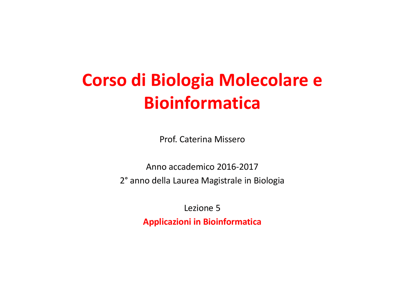 Lezione 5 Bioinformatica Docsity