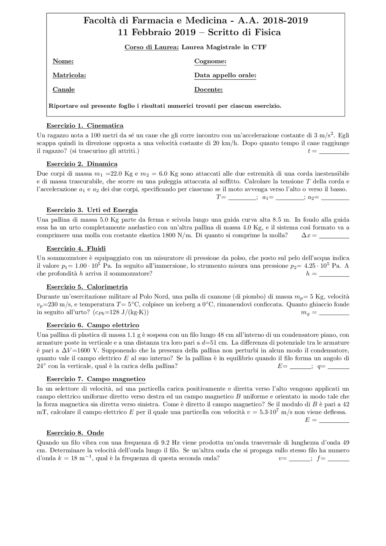 Esercizi Di Fisica Con Soluzioni Docsity