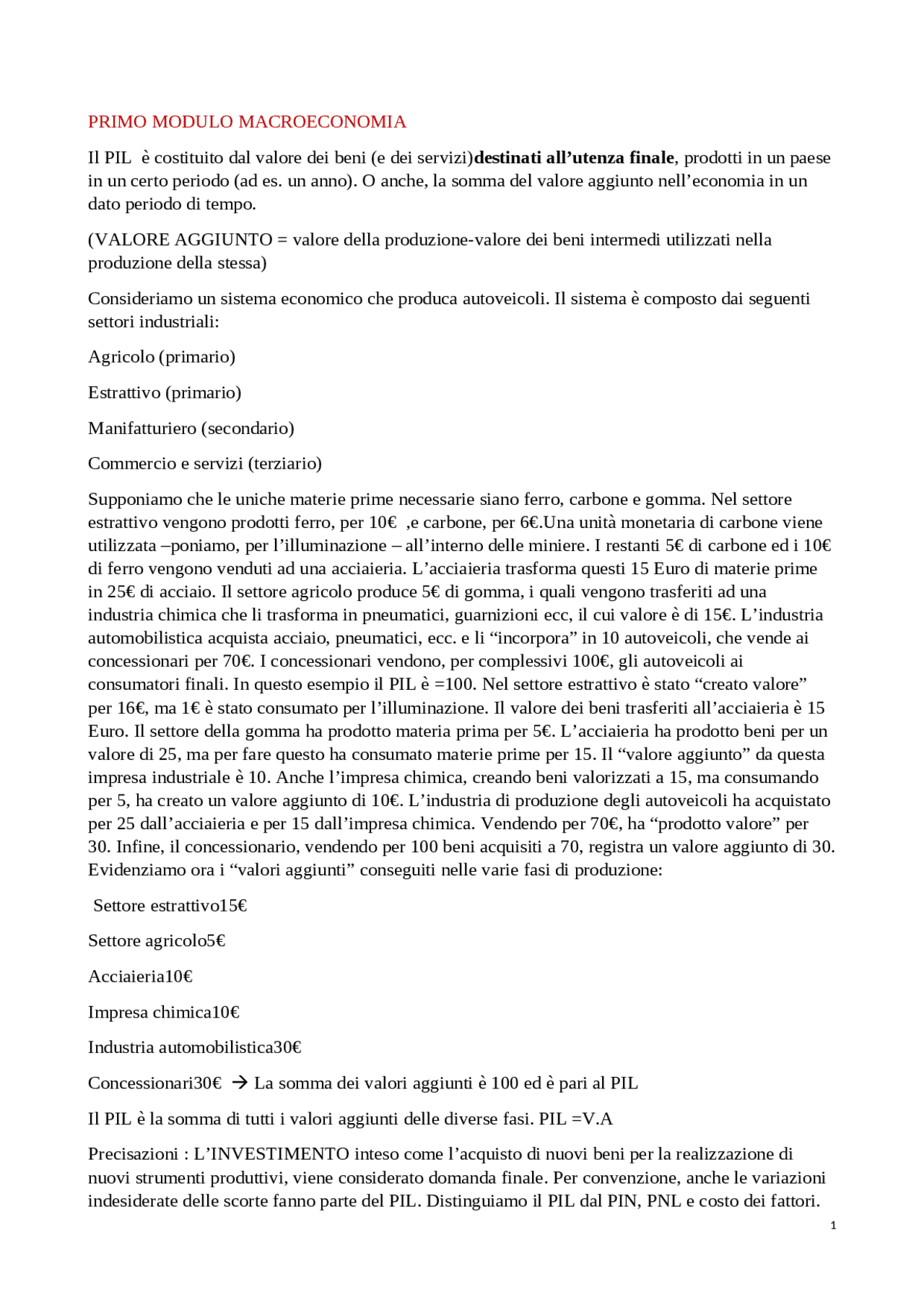 Appunti Macroeconomia Primo Parziale Docsity