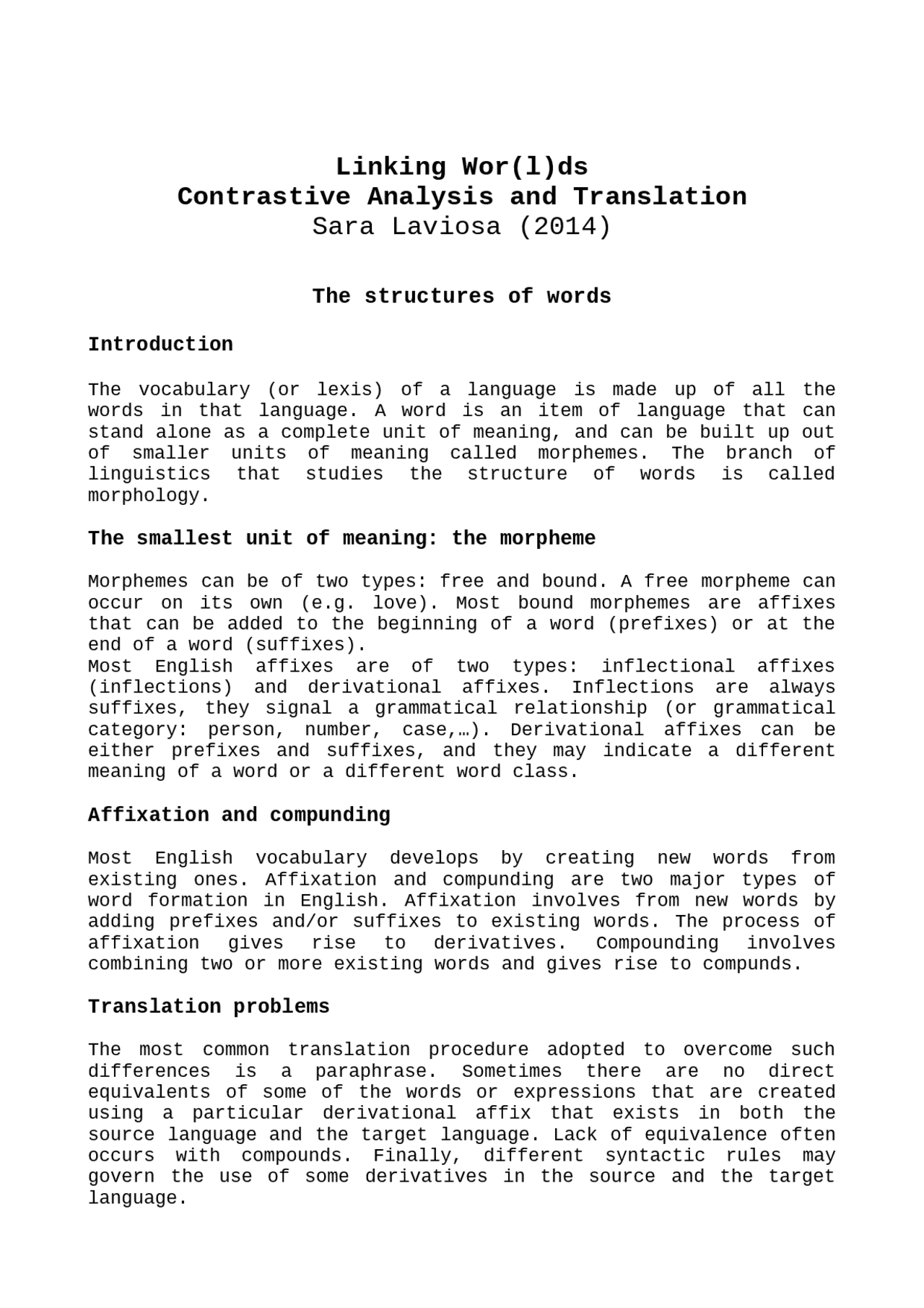 Riassunto Linking Worlds Contrastive Analysis And Translation Docsity