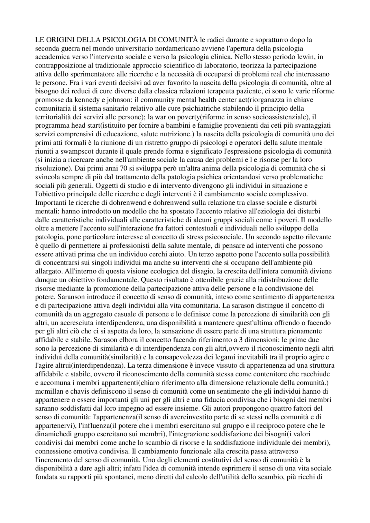 Fondamenti Psicologia Di Comunità Docsity