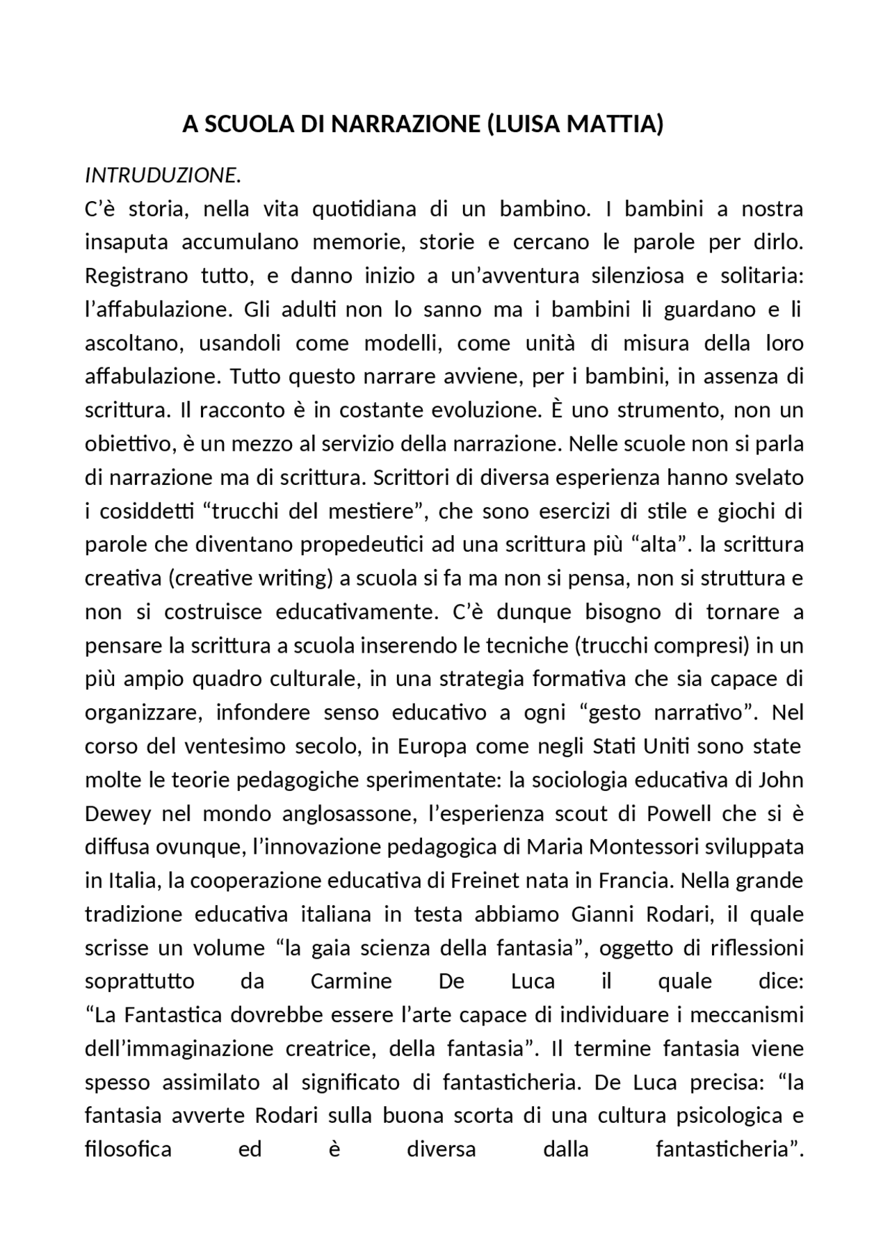A Scuola Di Narrazione Prof Cantatore Docsity