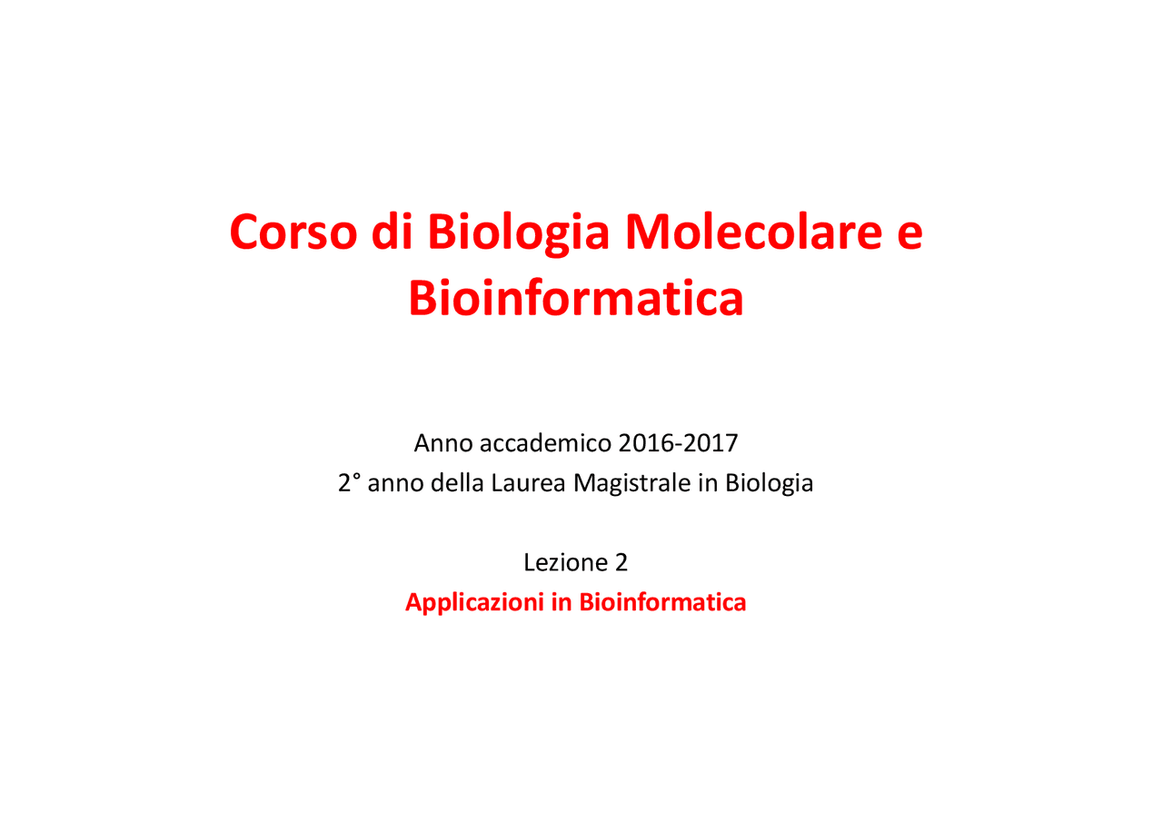 Bioinformatica Lezione Docsity