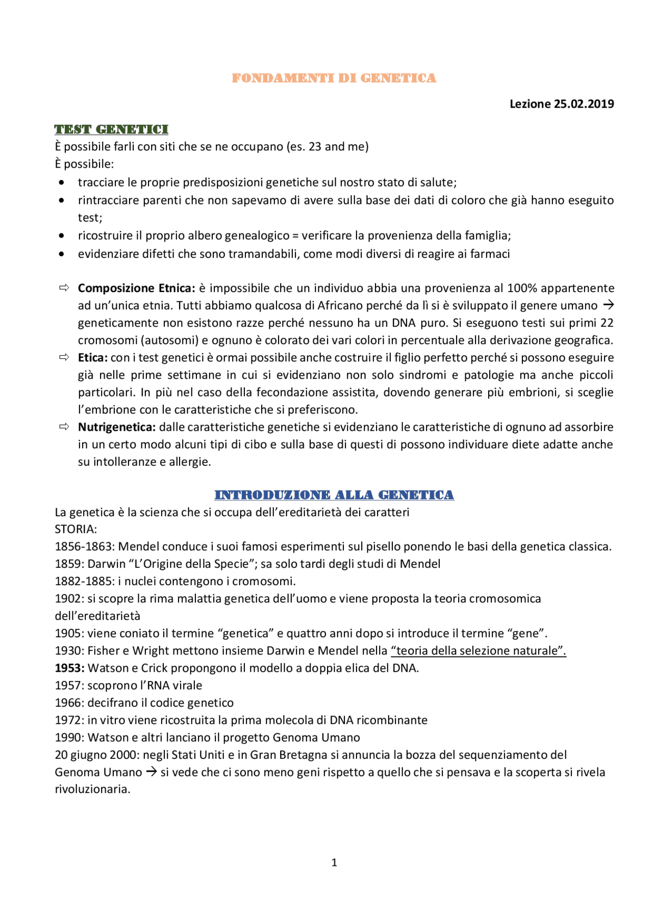Fondamenti Di Genetica Per Psicologia Docsity