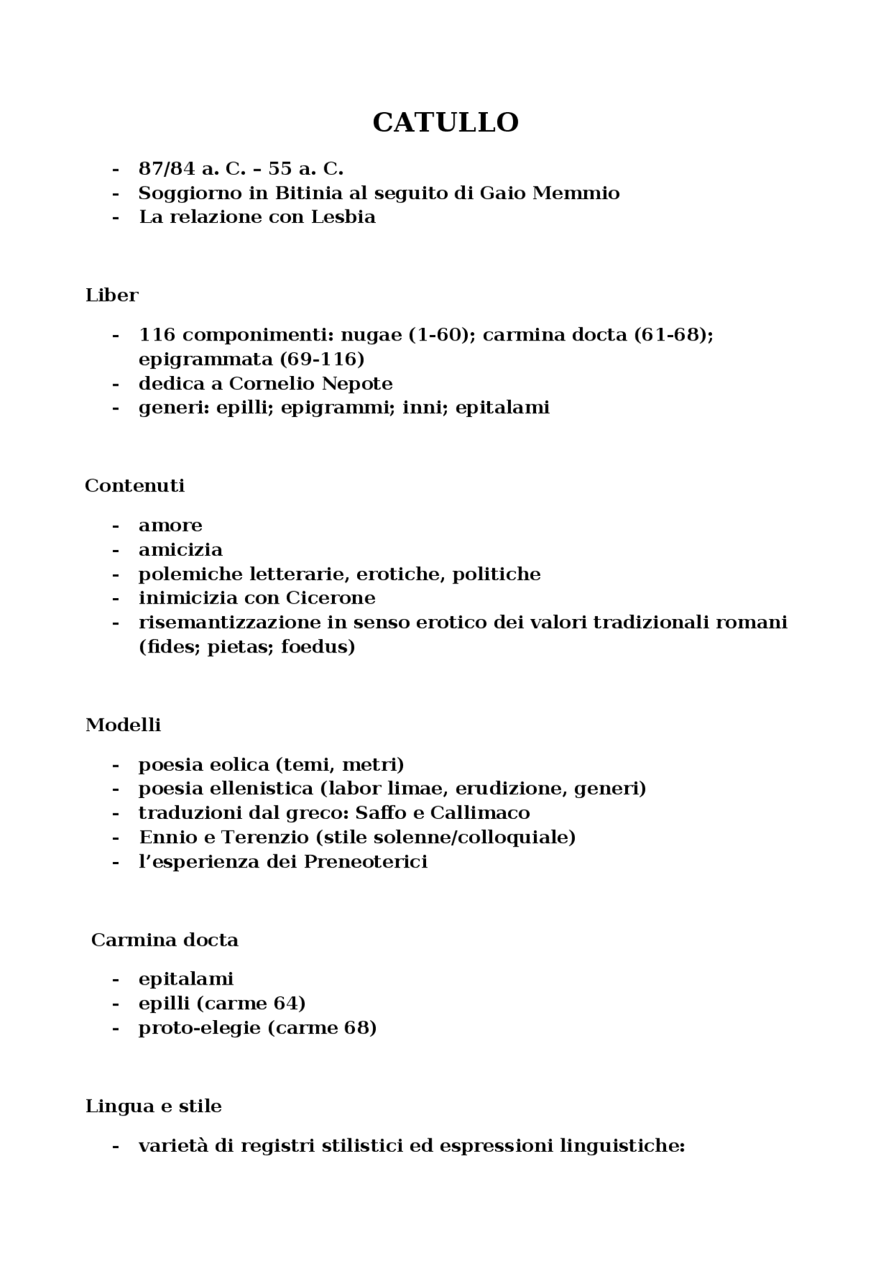 Appunti Sintetici Catullo Docsity