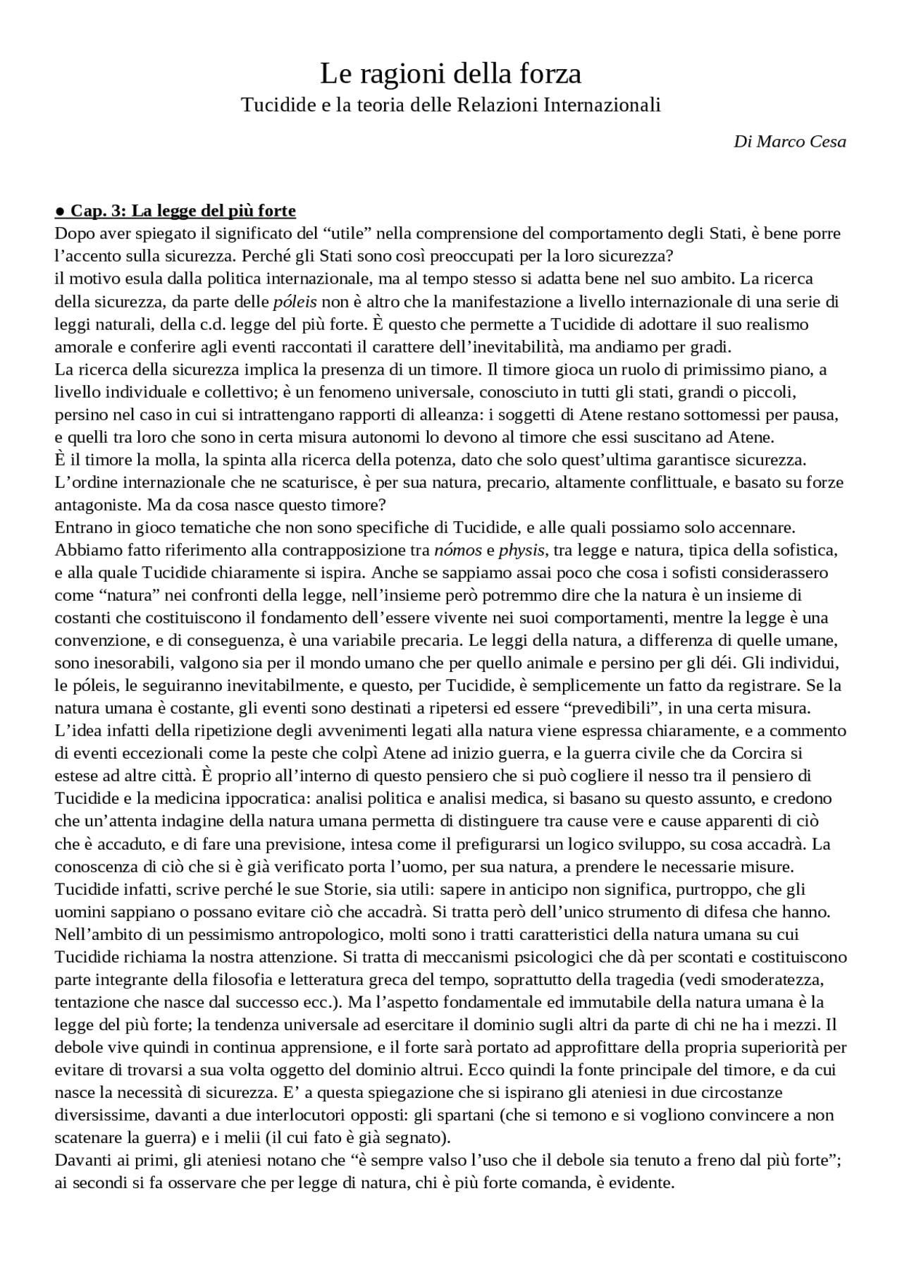 Marco Cesa Le ragioni della forza - Docsity