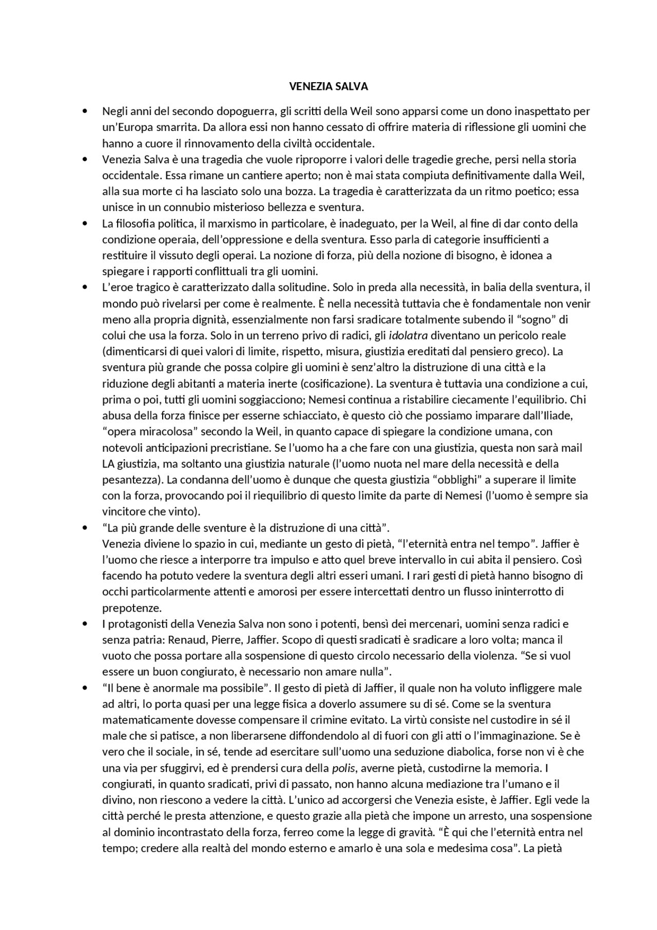 Simone Weil Venezia Salva Appunti Di Filosofia Docsity