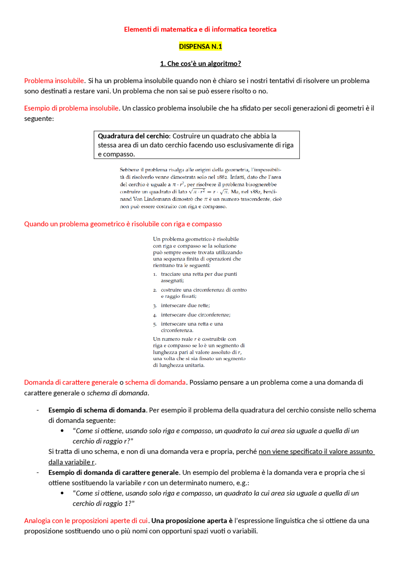 Elementi Di Matematica E Informatica Teorica Dispensa 1 Docsity