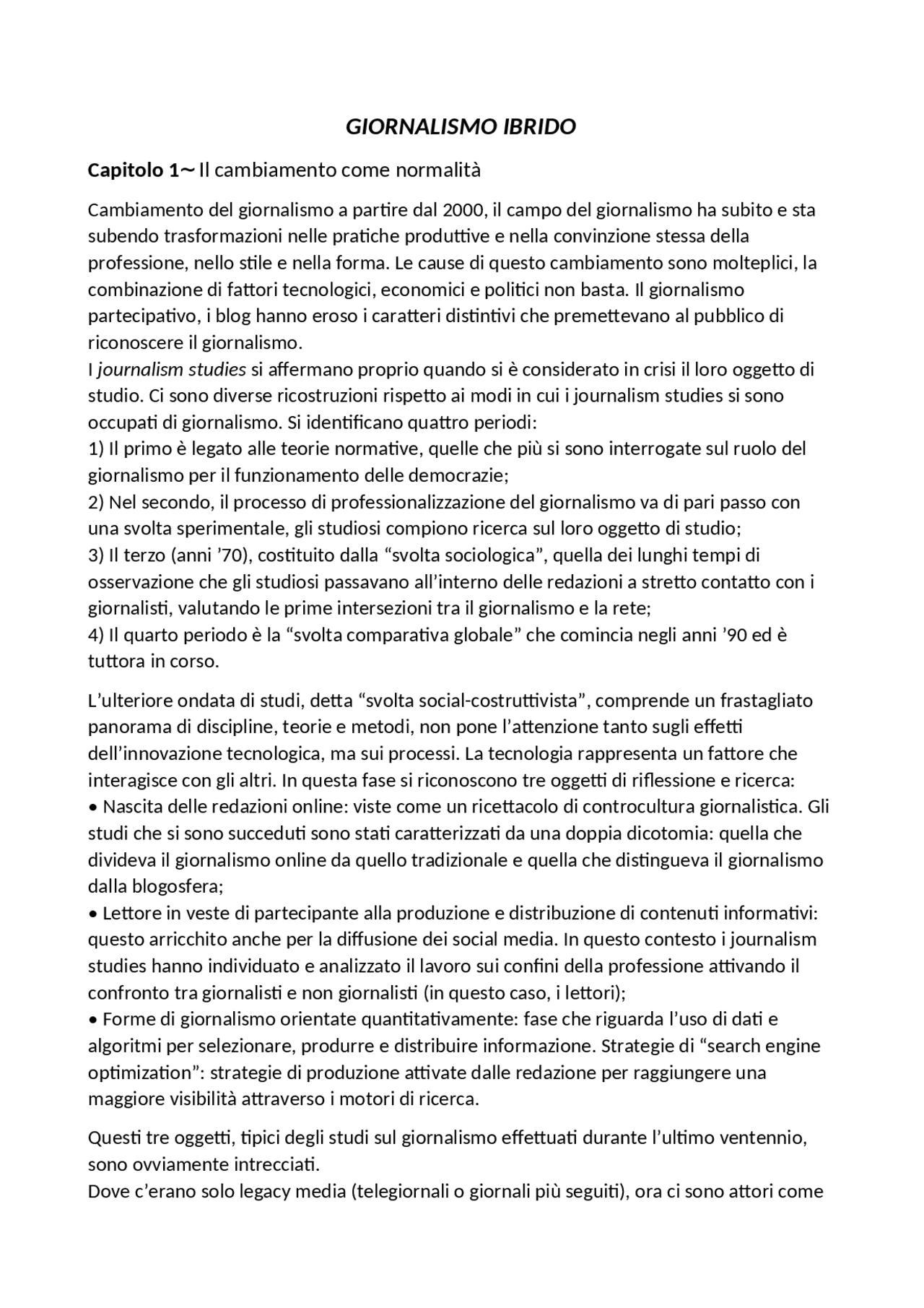 Giornalismo Ibrido Prof Splendore Docsity